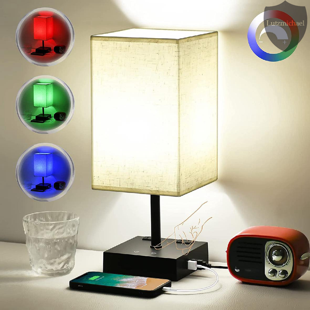 Ebern Designs Bedside Lamp With 4 Colours Red, Green, Blue, And 5000K ...