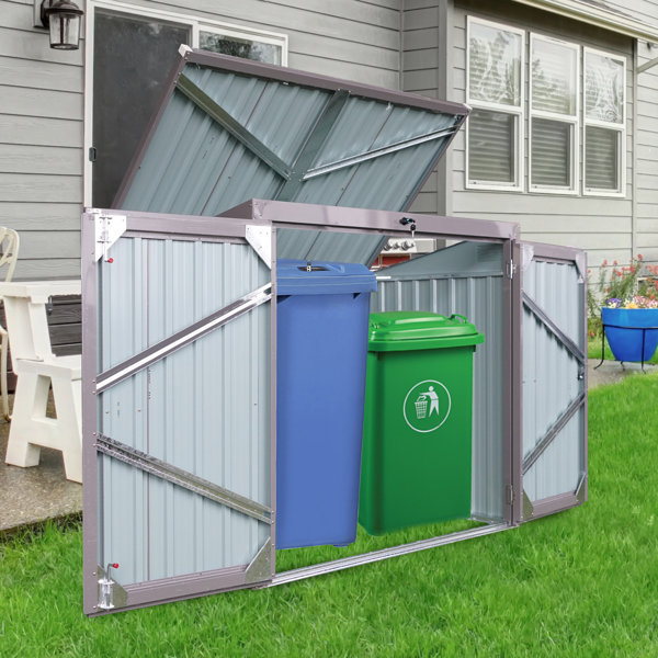 HOA.WWC Metal Outdoor Garbage Bin Shed For 2 Trash Cans With Sloped ...