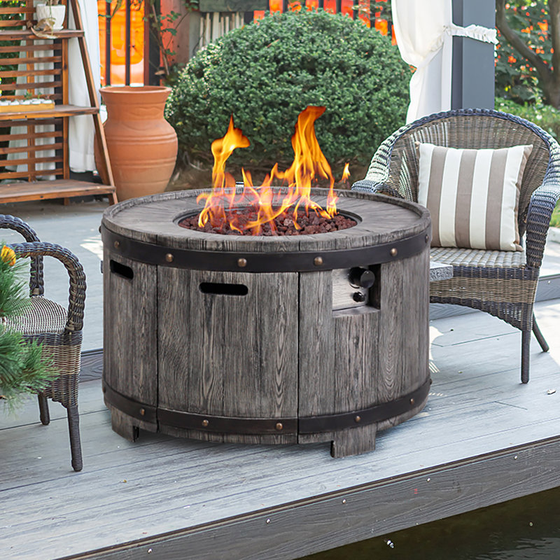 Loon Peak® Fulgencio 23.8 H Outdoor Gas Fire Table with Wine Barrel ...