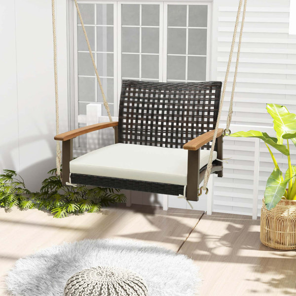 Winston Porter Outdoor Single Swing Chair Bench 1-person Rattan Porch ...