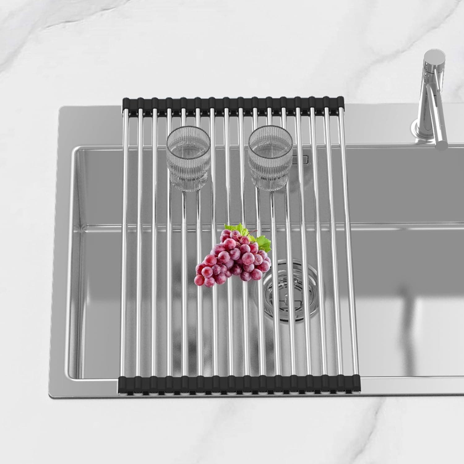 Belfry Kitchen Extra Large Expandable Over-Sink Dish Drying Rack | Roll ...