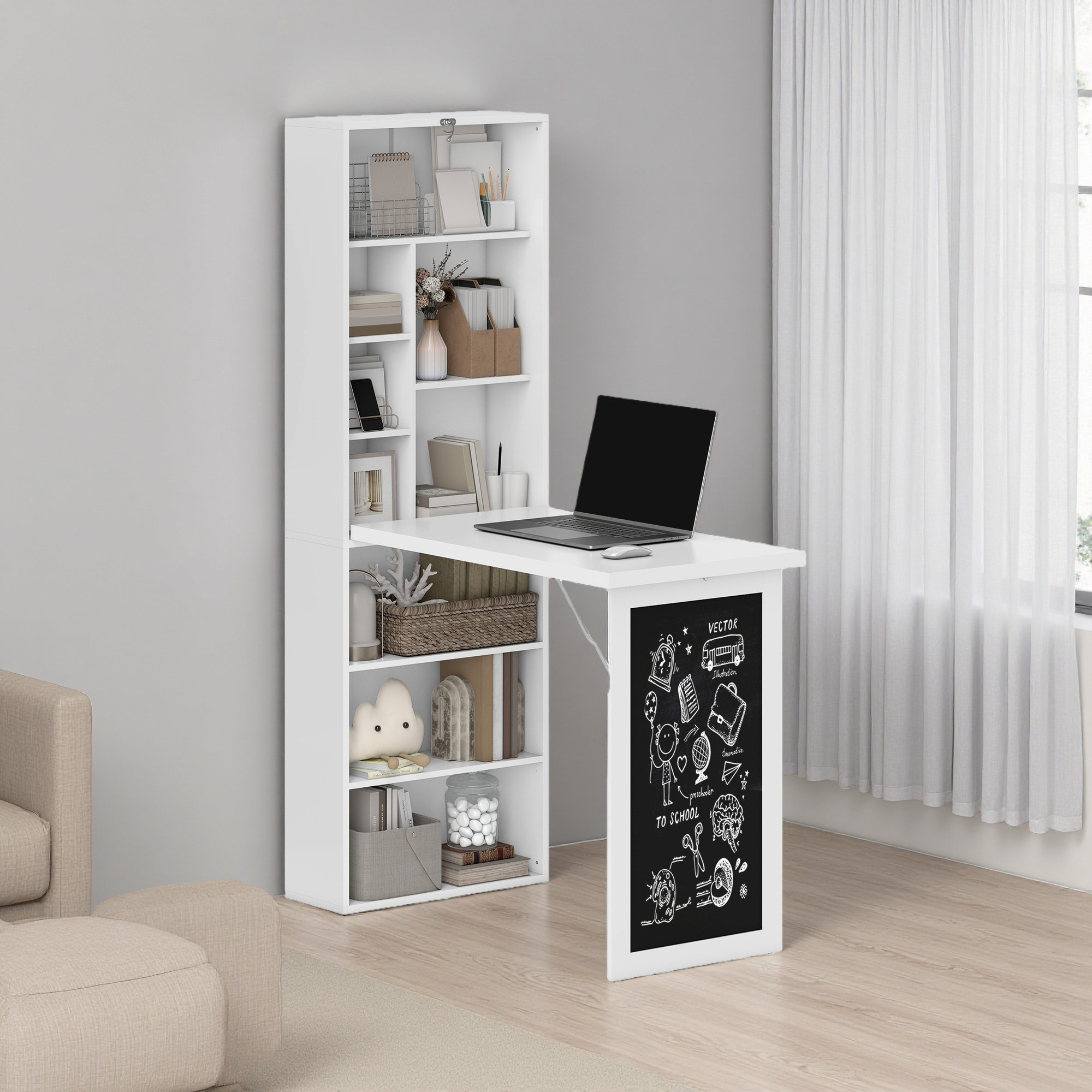 Latitude Run® Fold-Out Convertible Office Desk, Wall Mount Computer ...
