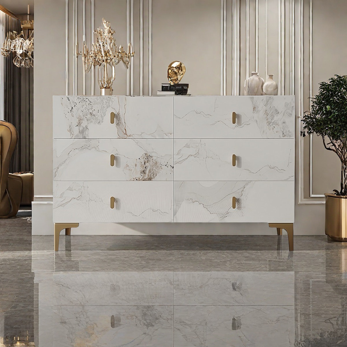 Licalilo Modern Minimalist Luxe Rock Board Storage Cabinet | Wayfair