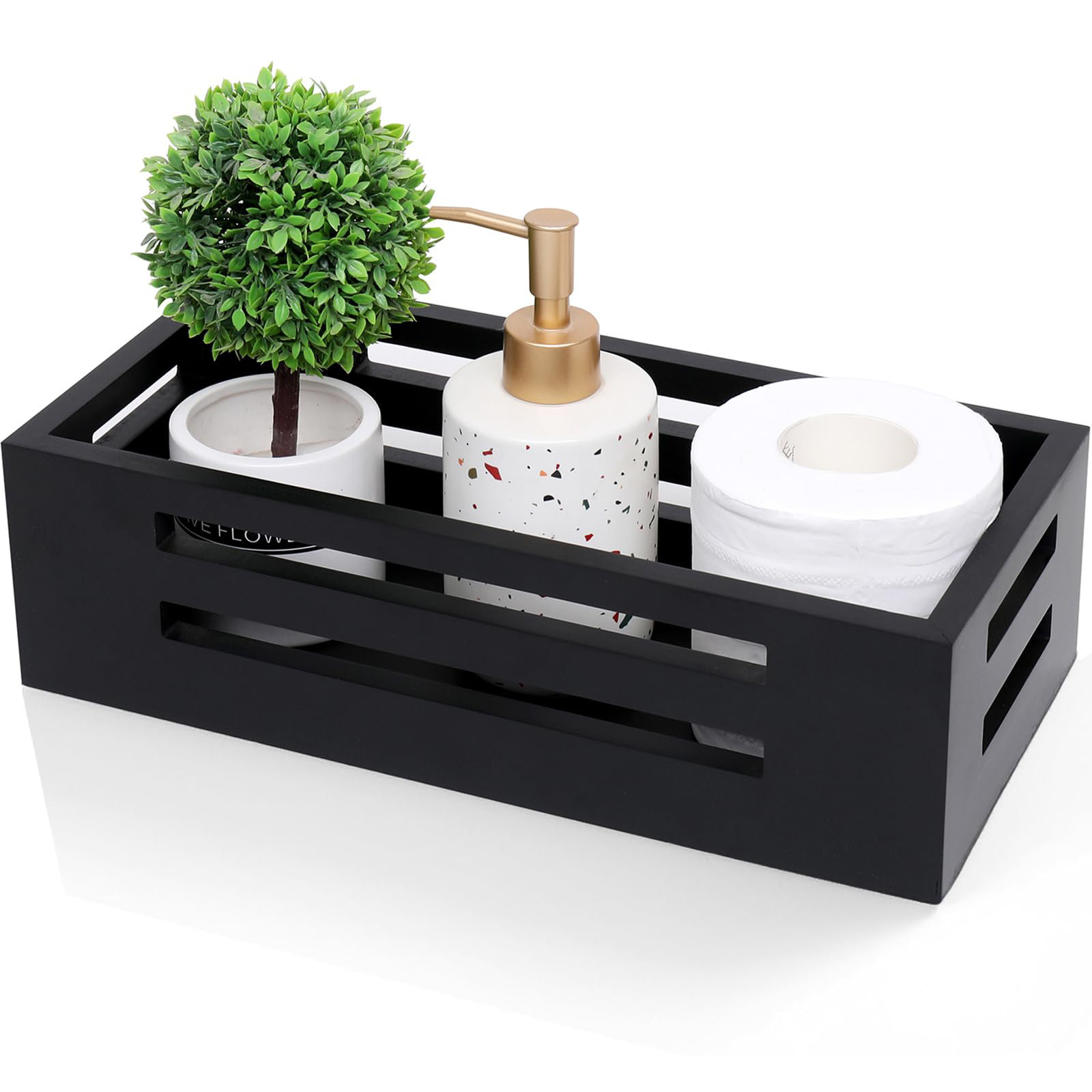 Latitude Run® Black Decor Box Bathroom Toilet Tank Basket Topper,Wooden ...