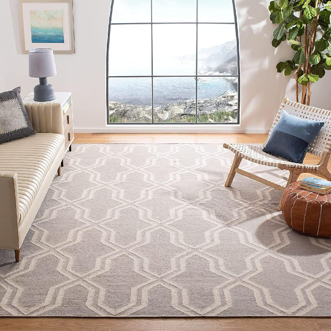 George Oliver Geometric Hand Braided Wool Area Rug in Gray /White | Wayfair