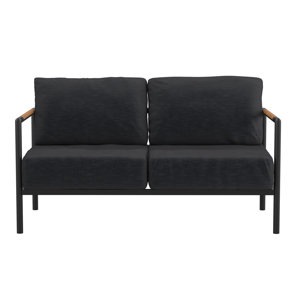 Wade Logan® Annegriet Aluminum Frame Loveseat with Teak Arm Accents and ...
