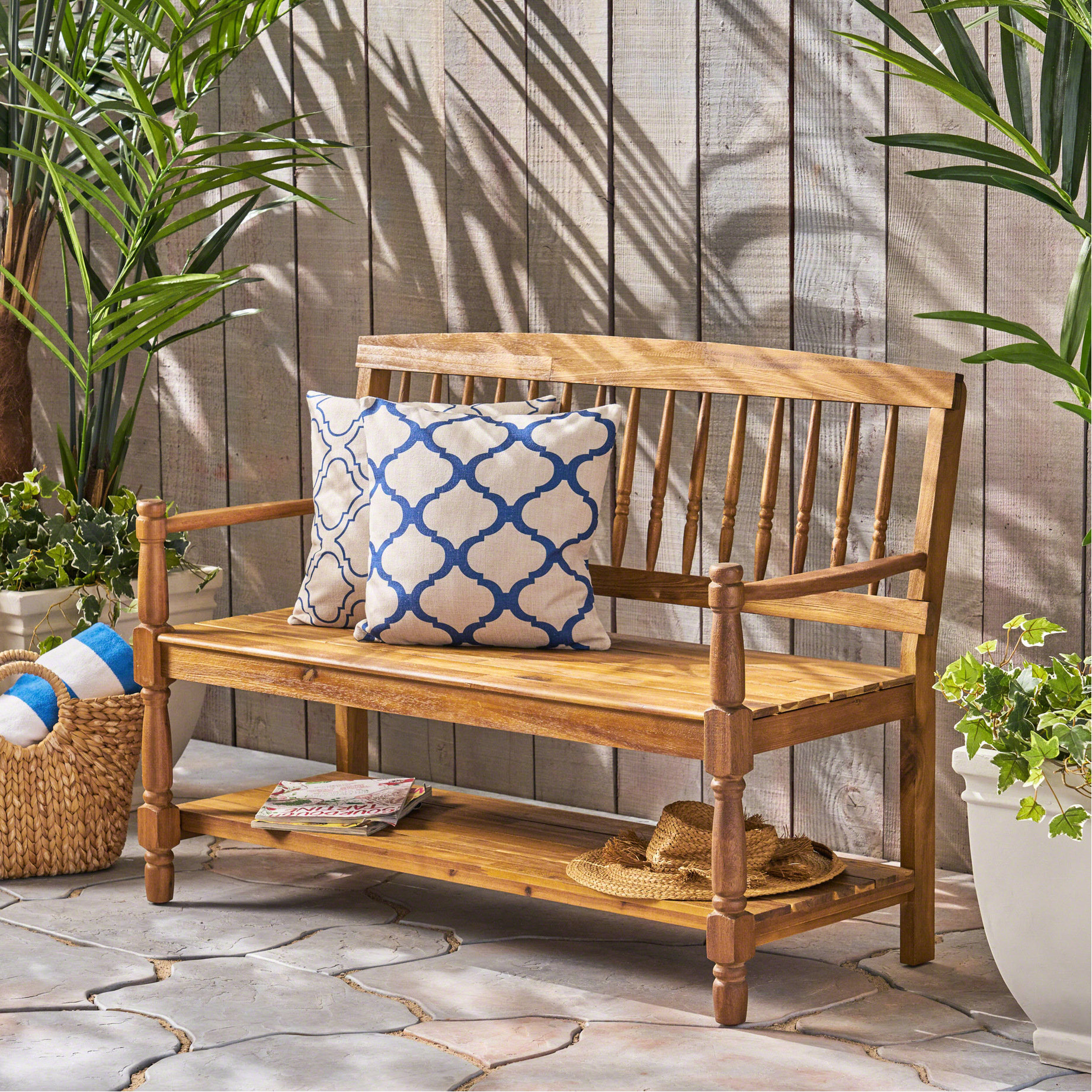 Alcott Hill® Style Wood Bench, Finish, 55.93 Lb Package Weight Shelf ...