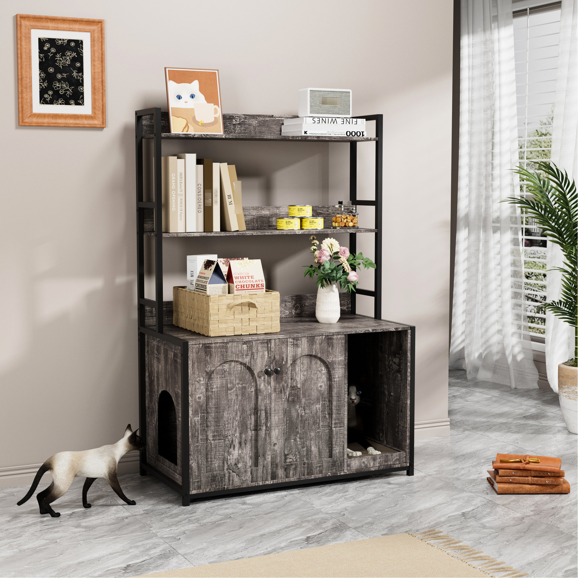 Tucker Murphy Pet™ Grey Cat Litter Box Enclosure With Double Doors ...