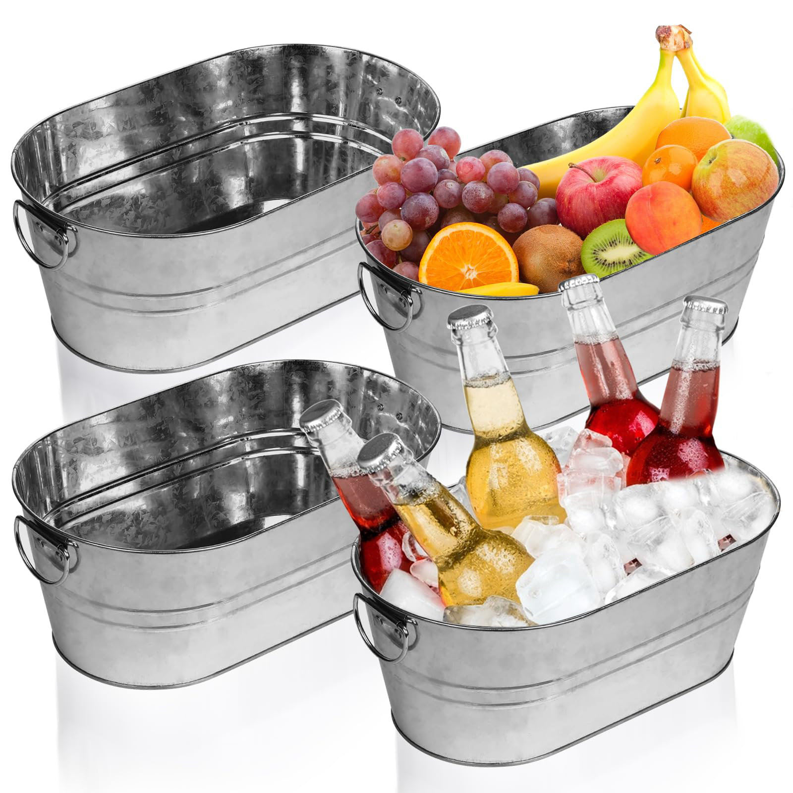 Gracie Oaks 4 Pcs Galvanized Tub Ice Buckets 3 Gallon Metal Champagne ...