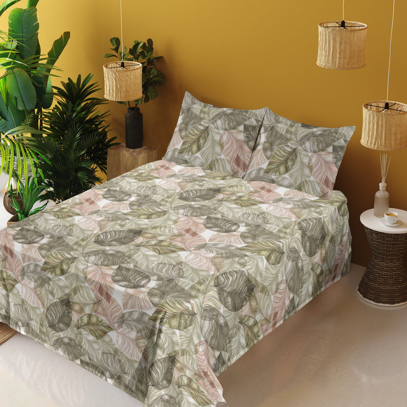 Ambesonne Nature Art Sheet Set Forest Line Art Leaves Sage Green and ...