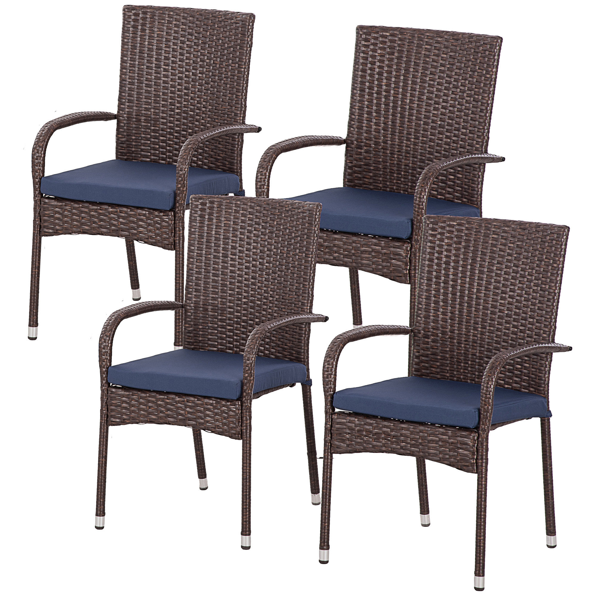 Dakota Fields Stackable PE Rattan Outdoor Dining Chairs With Cushions ...