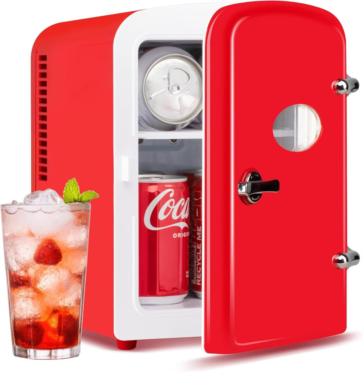 Simple Deluxe 4L/6 Can Mini Fridge with Observation Window, Portable ...