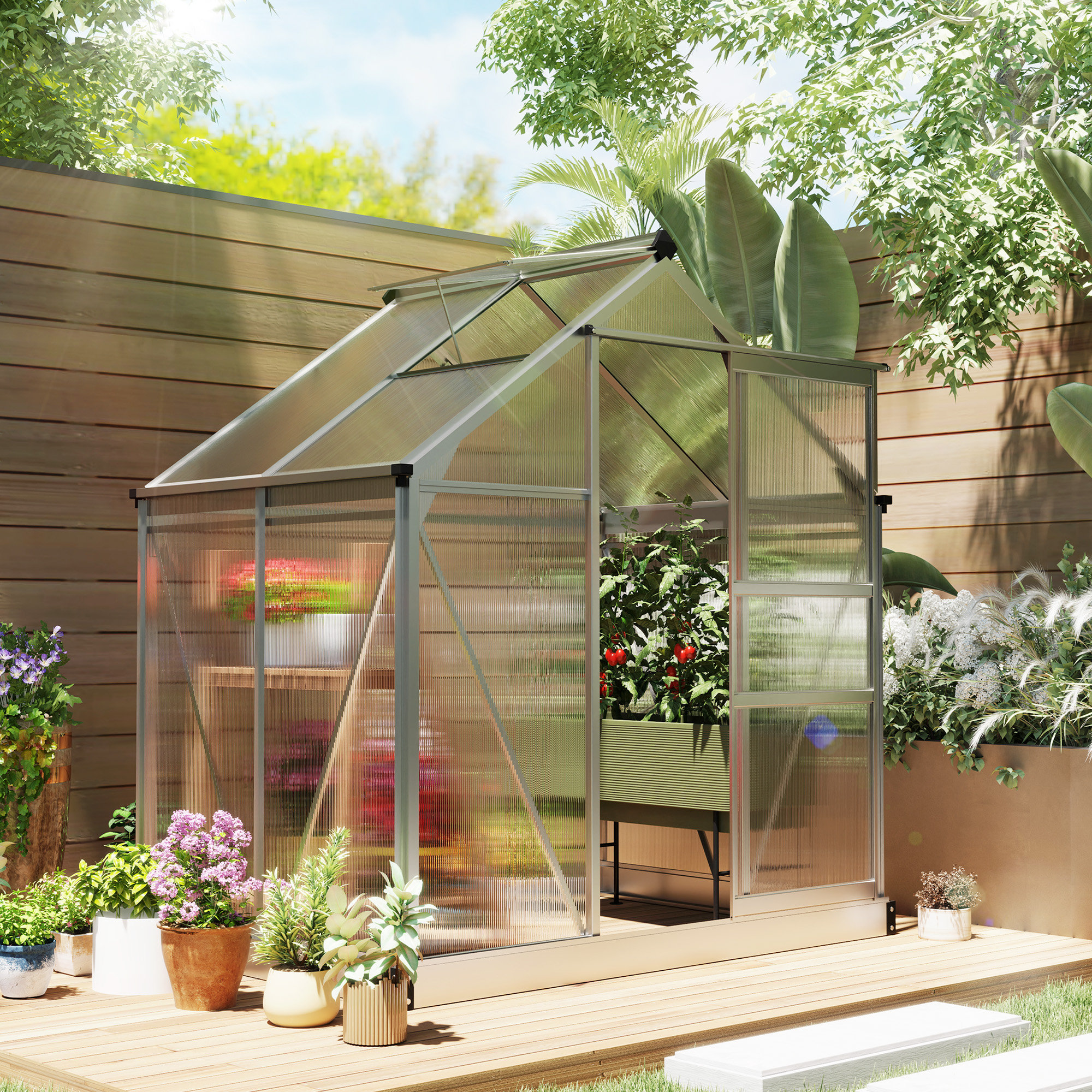 Outsunny Greenhouse, Walk-In Hot House, Clear PC Board with Sliding ...