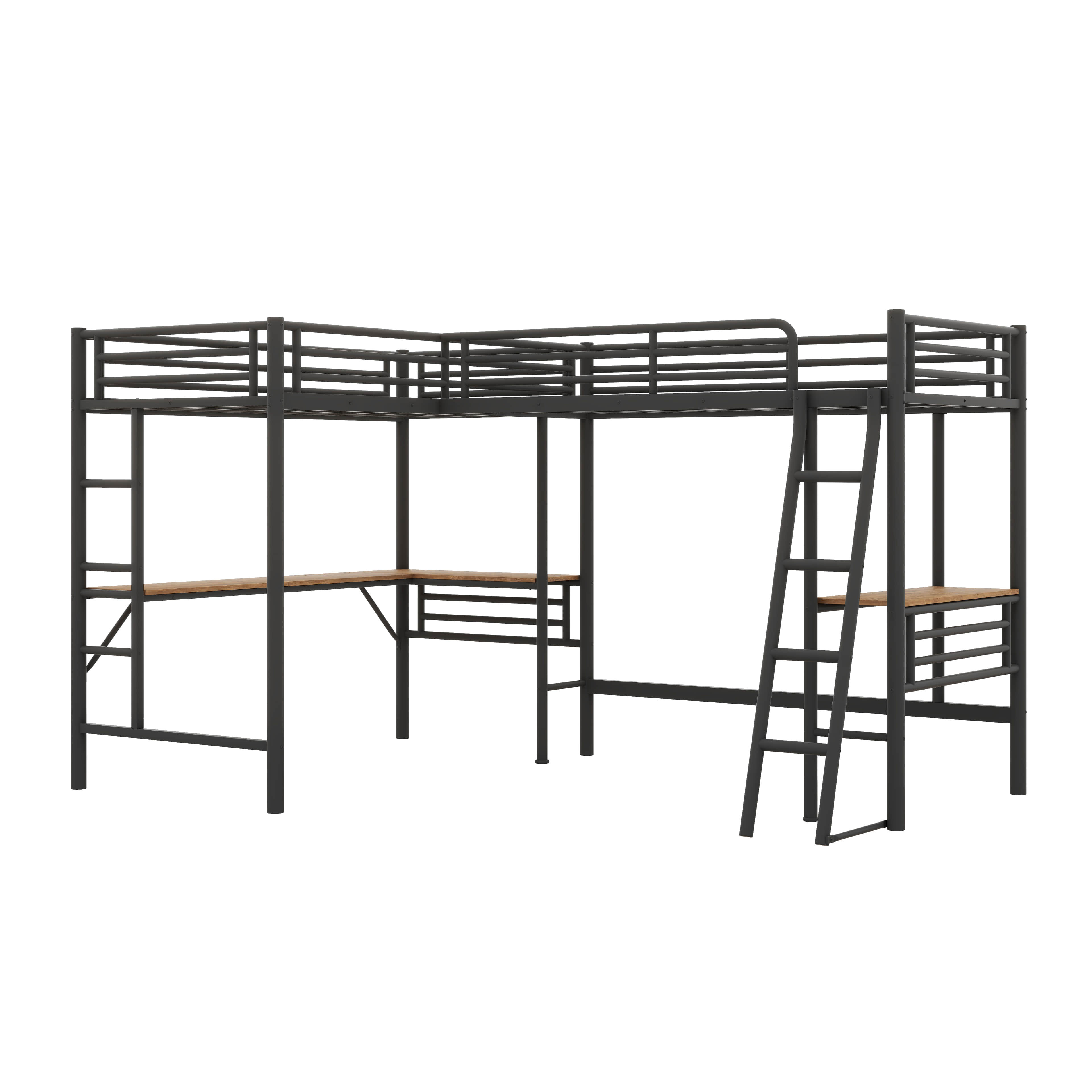 Mason & Marbles Twin Metal L-Shaped Loft Bed With Dual Desks, Steel ...