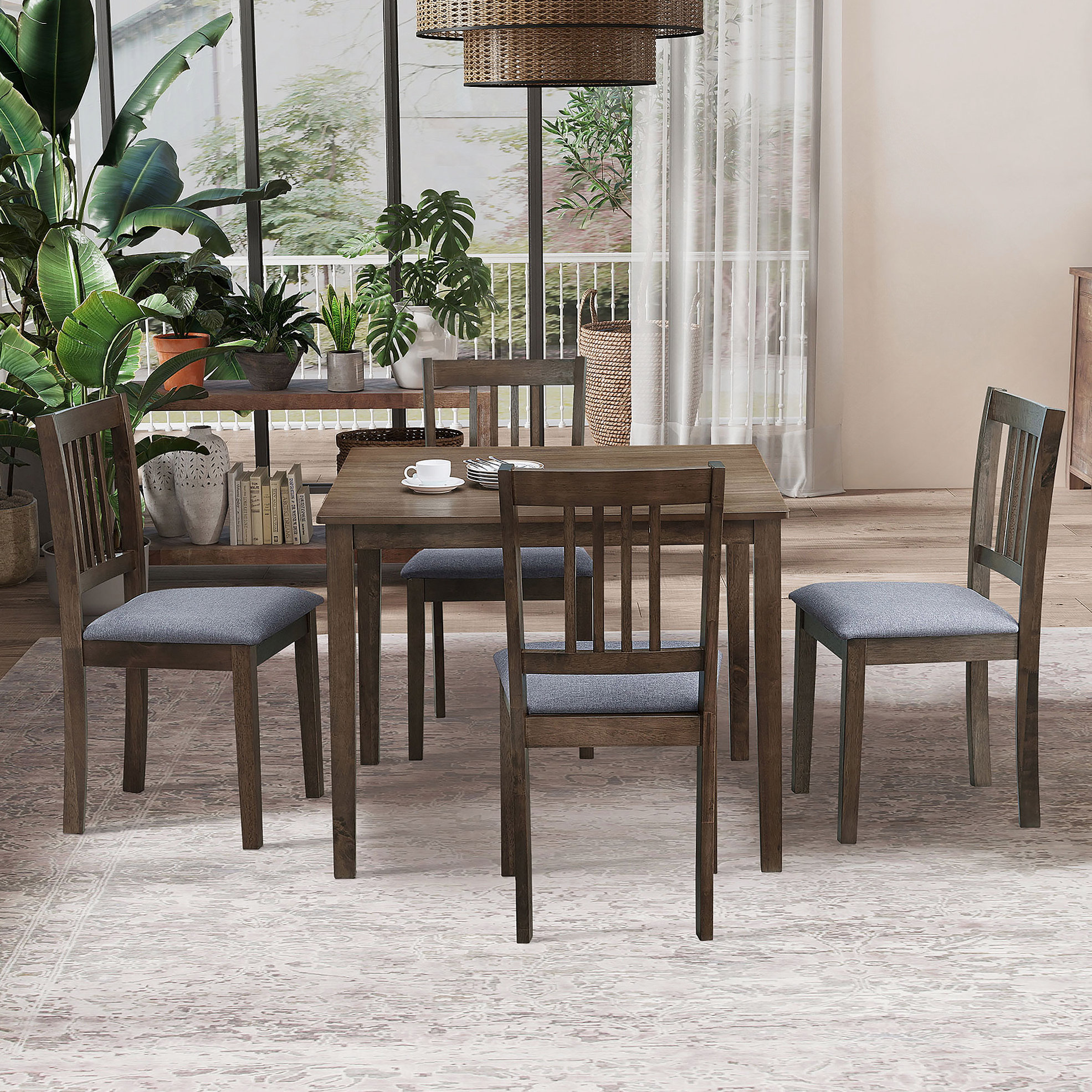 Red Barrel Studio® 5-Piece Dining Table Set with MDF and Wood Frame ...