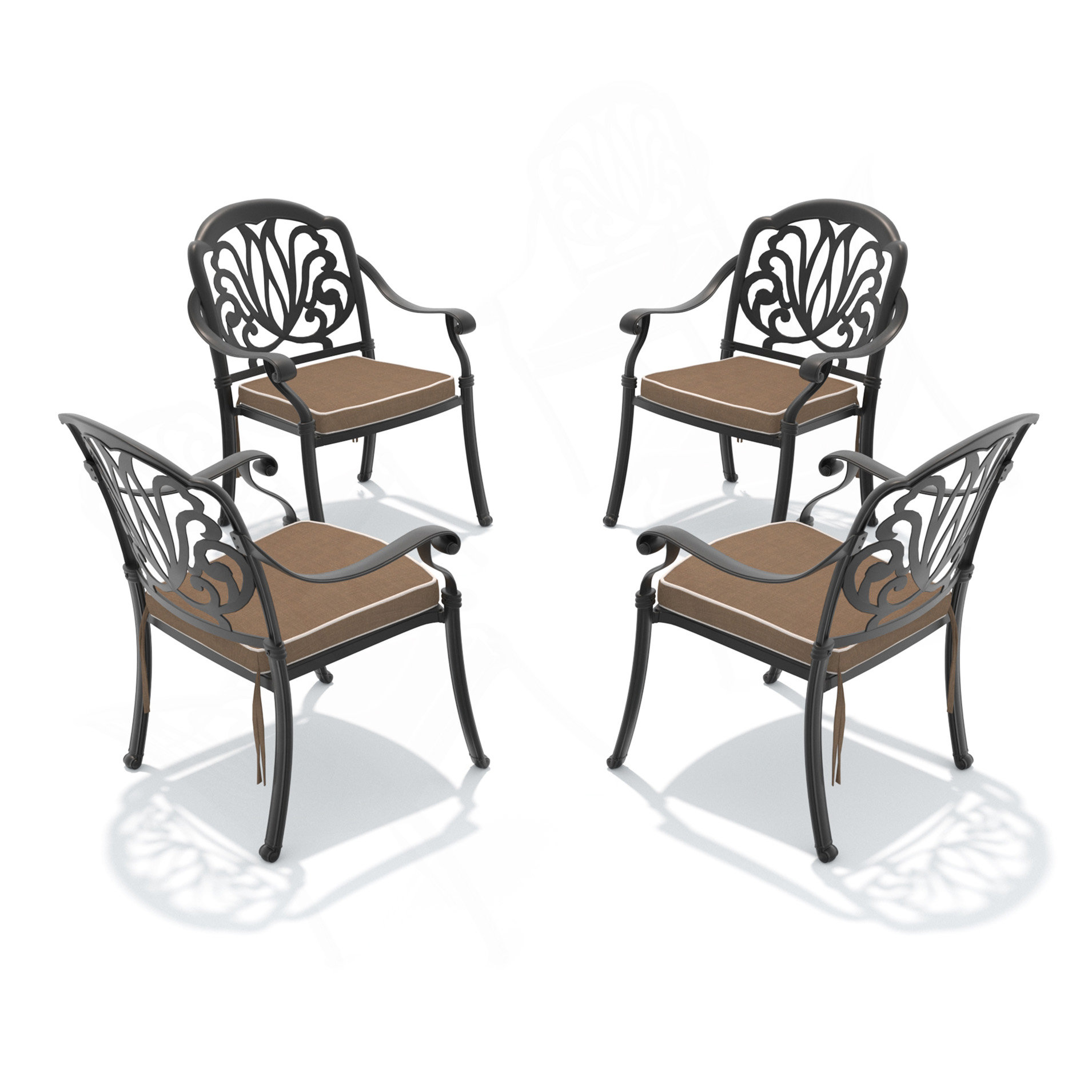 Astoria Grand Cast Aluminum Patio Dining Chair 4PCS With Black Frame ...