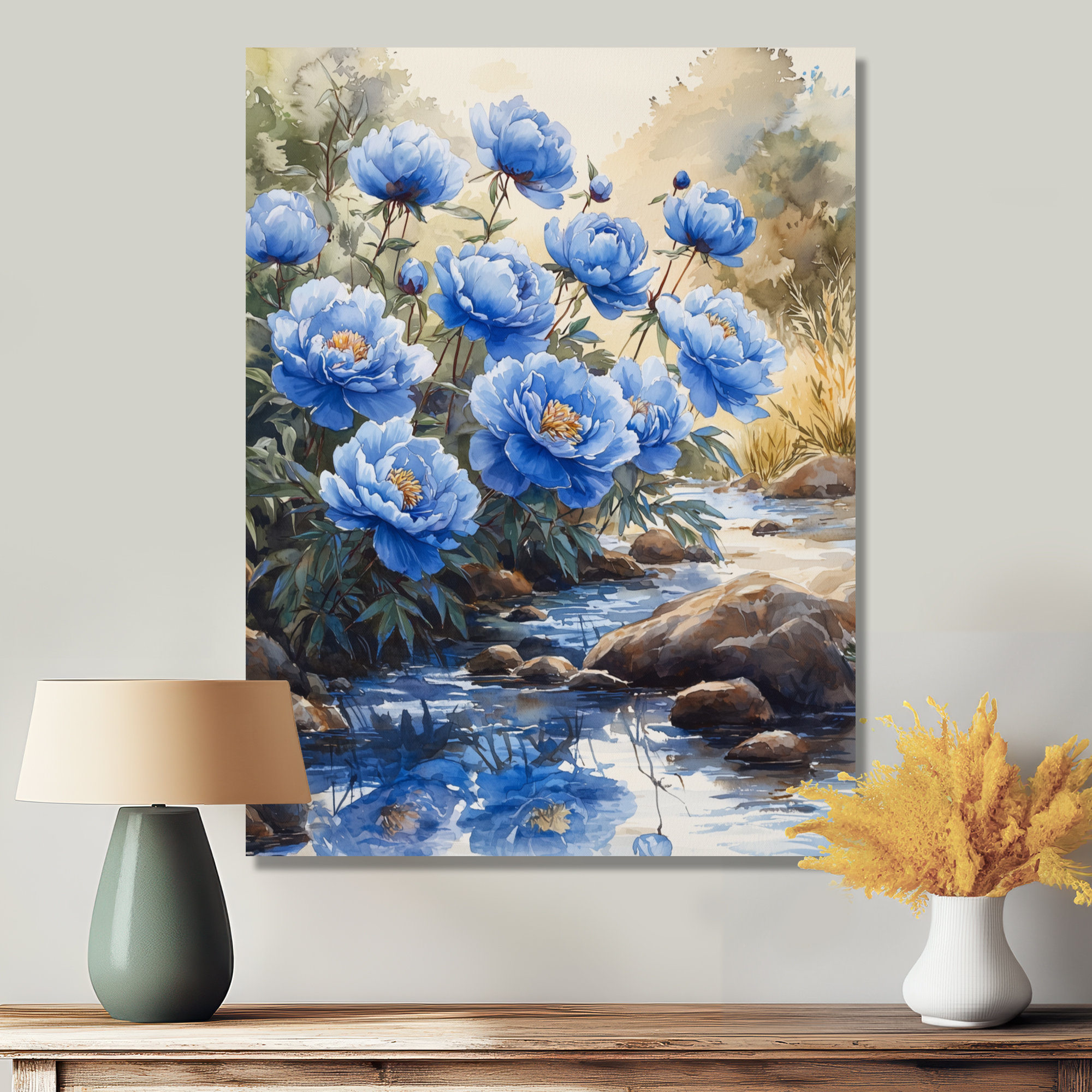 Latitude Run® Cornflower Blue Peonies By The River III - Traditional ...