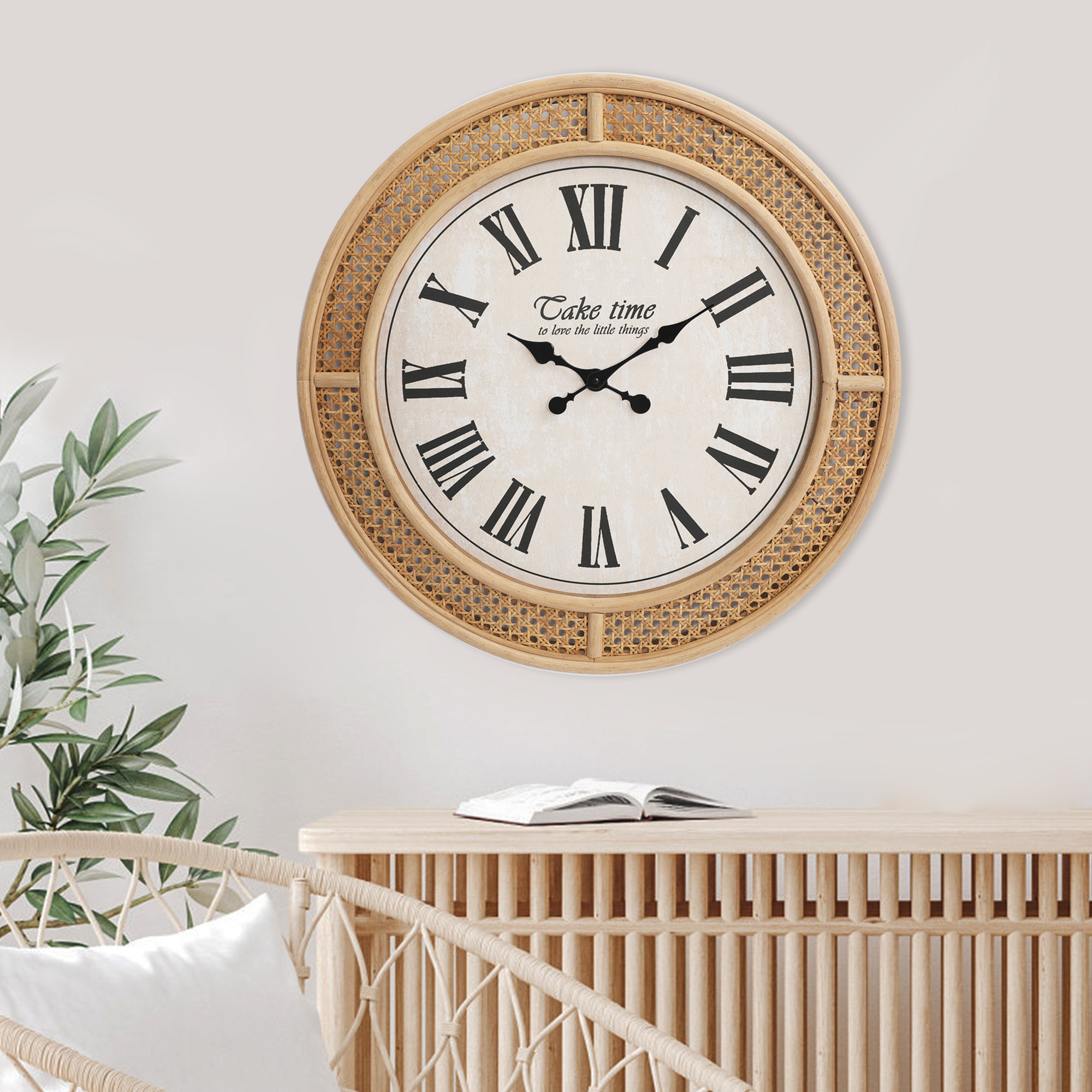 Winston Porter Soraia Rustic Rattan Wall Clock 24 Inch | Wayfair
