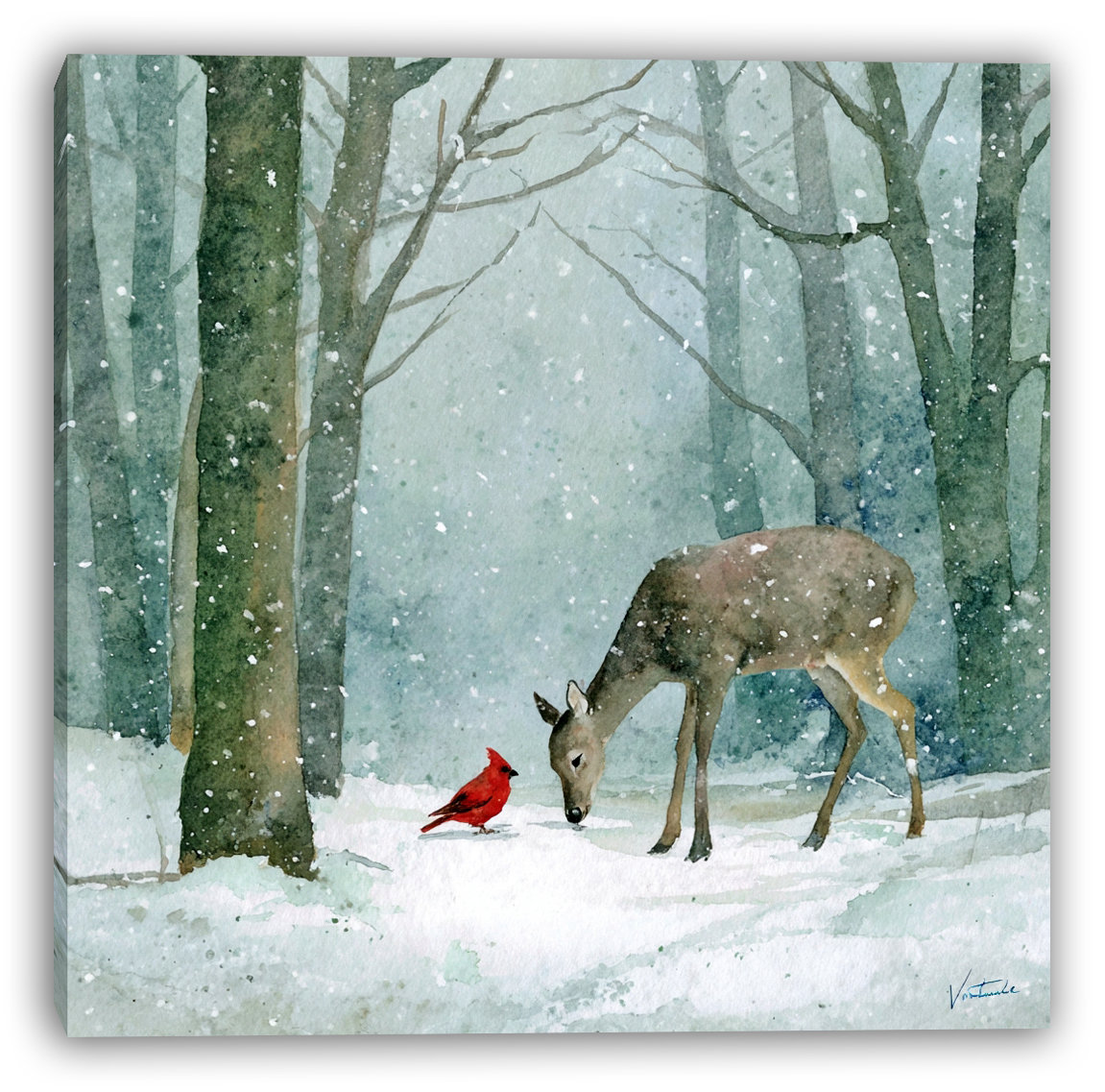 Union Rustic Winter Path Deer and Cardinal Wrapped Canvas Wall Art ...