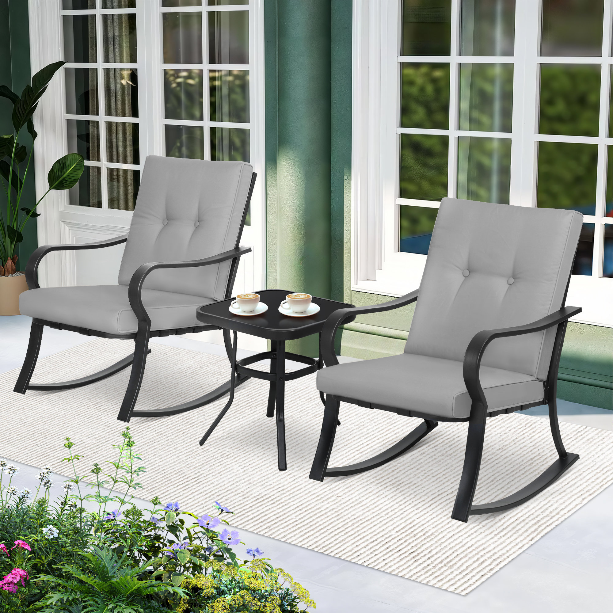 Red Barrel Studio® Gros Metal 2 - Person Outdoor Rocking Seating Group ...