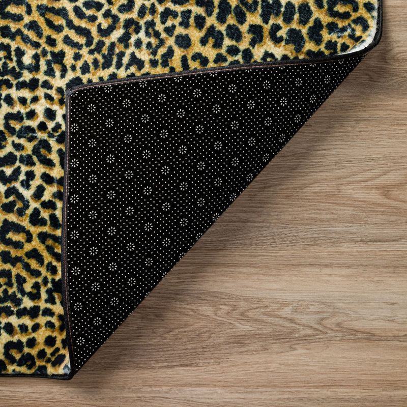 Mercer41 2' X 3' Black And Gold Leopard Print Shag Handmade Non Skid ...
