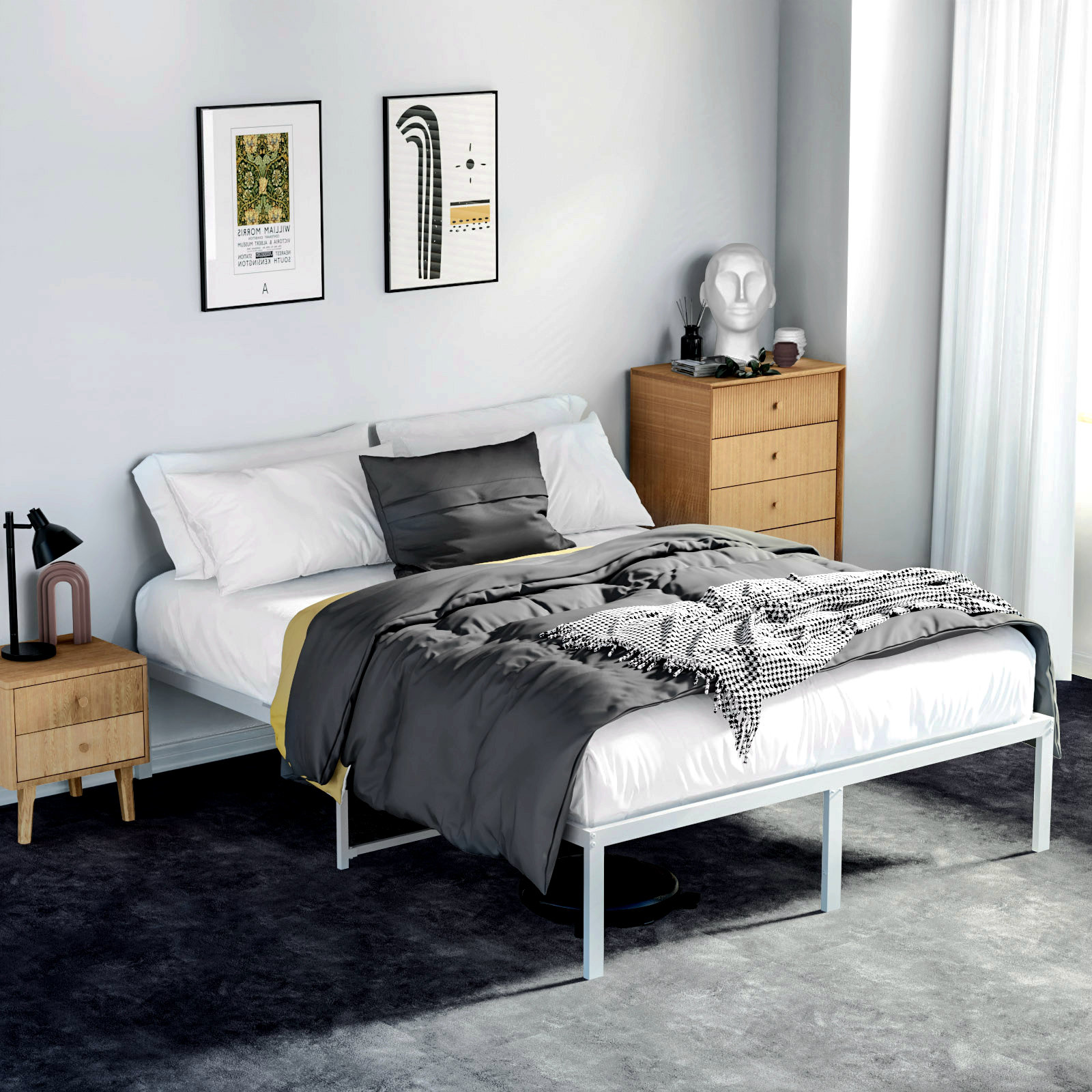 Alwyn Home Scio 14'' High White Bed Frame Metal Bedframes with ...