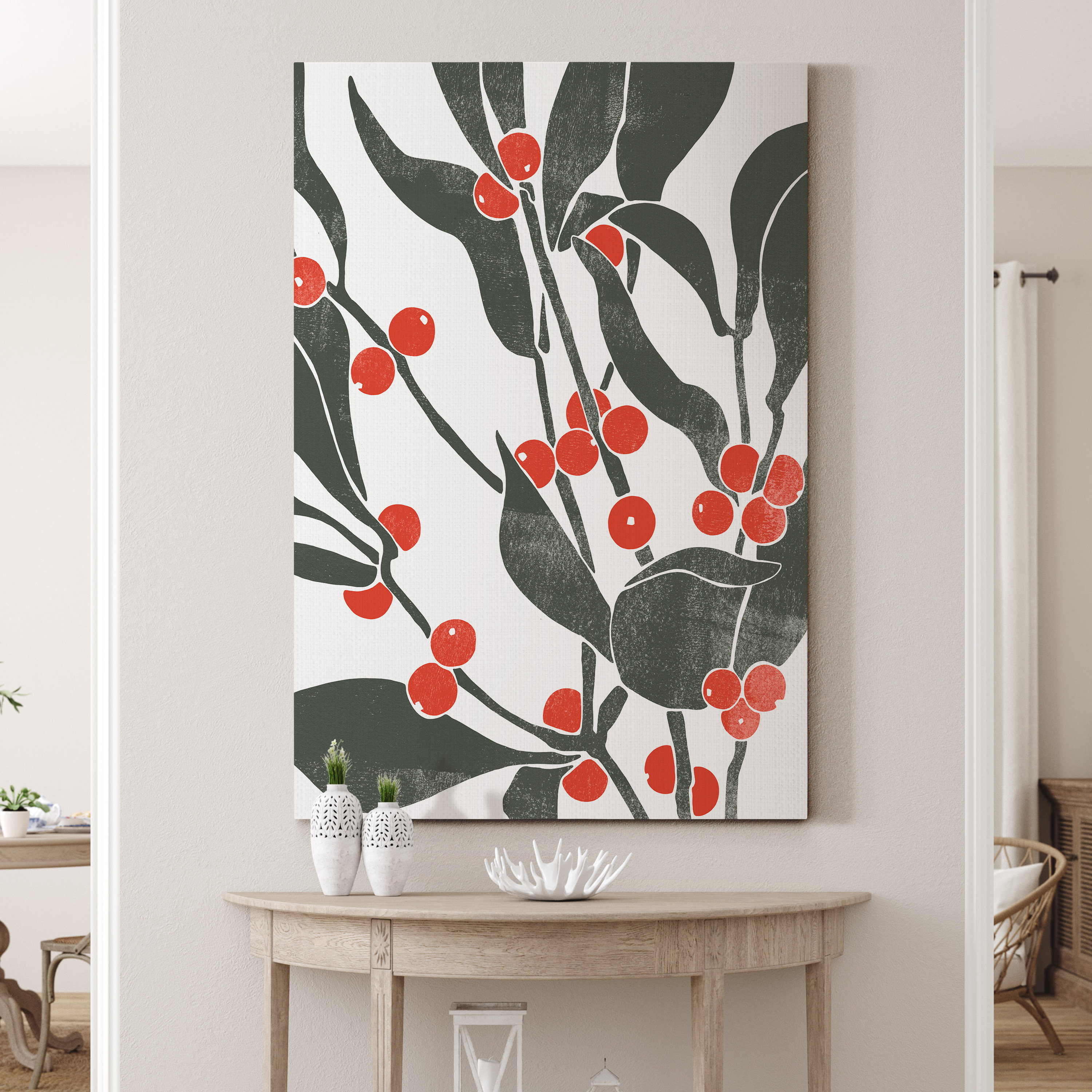 Red Barrel Studio® 'Colorblock Berry Branch II' - Wrapped Canvas ...