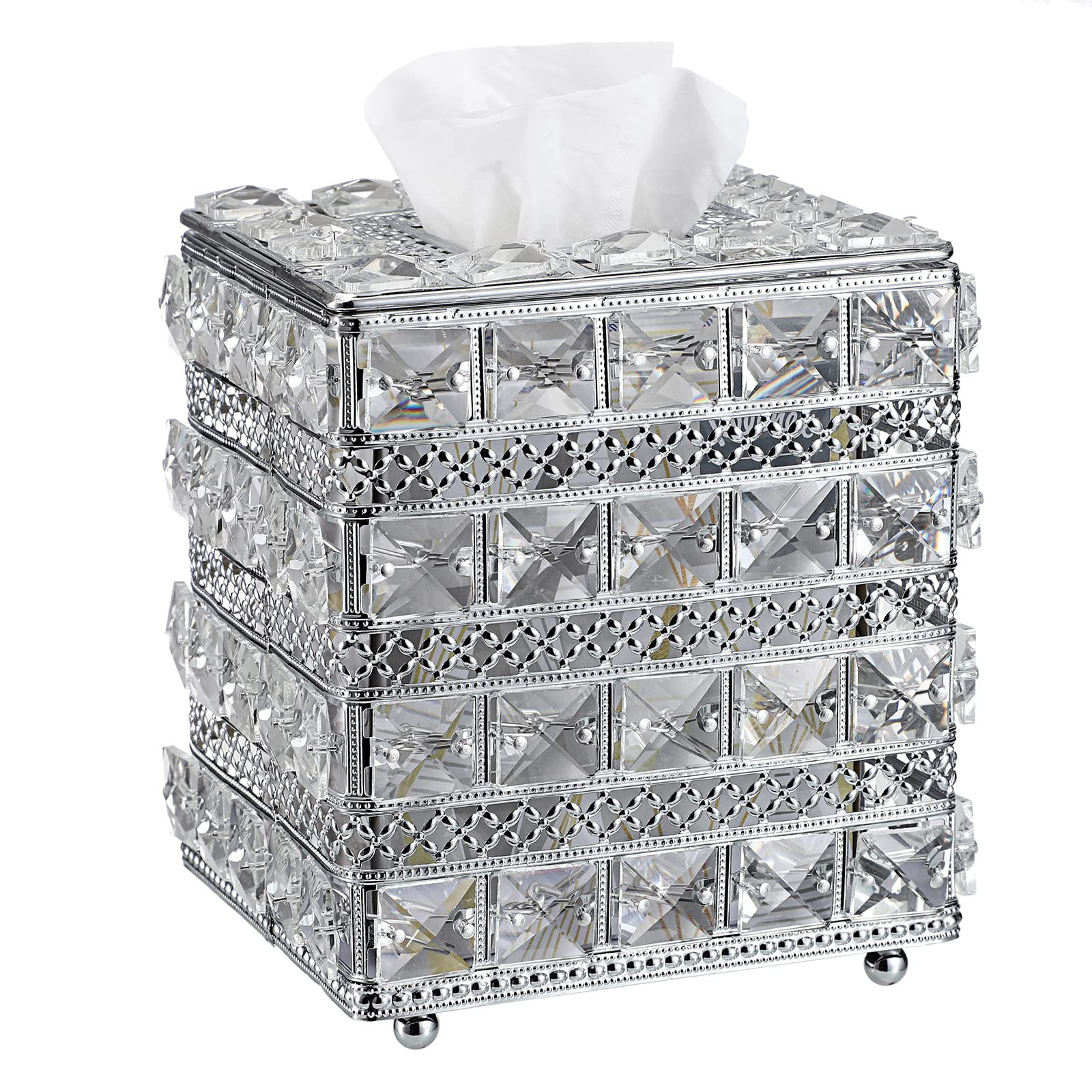 Everly Quinn Crystal Square Tissue Box Cover, Shiny Cube Glass Tissue ...