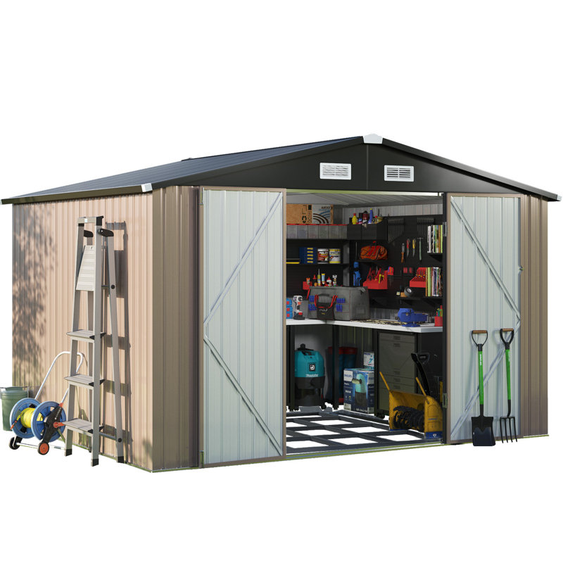 JolyDale 10 ft. W x 8 ft. D Metal Storage Shed with Metal Base Frame ...
