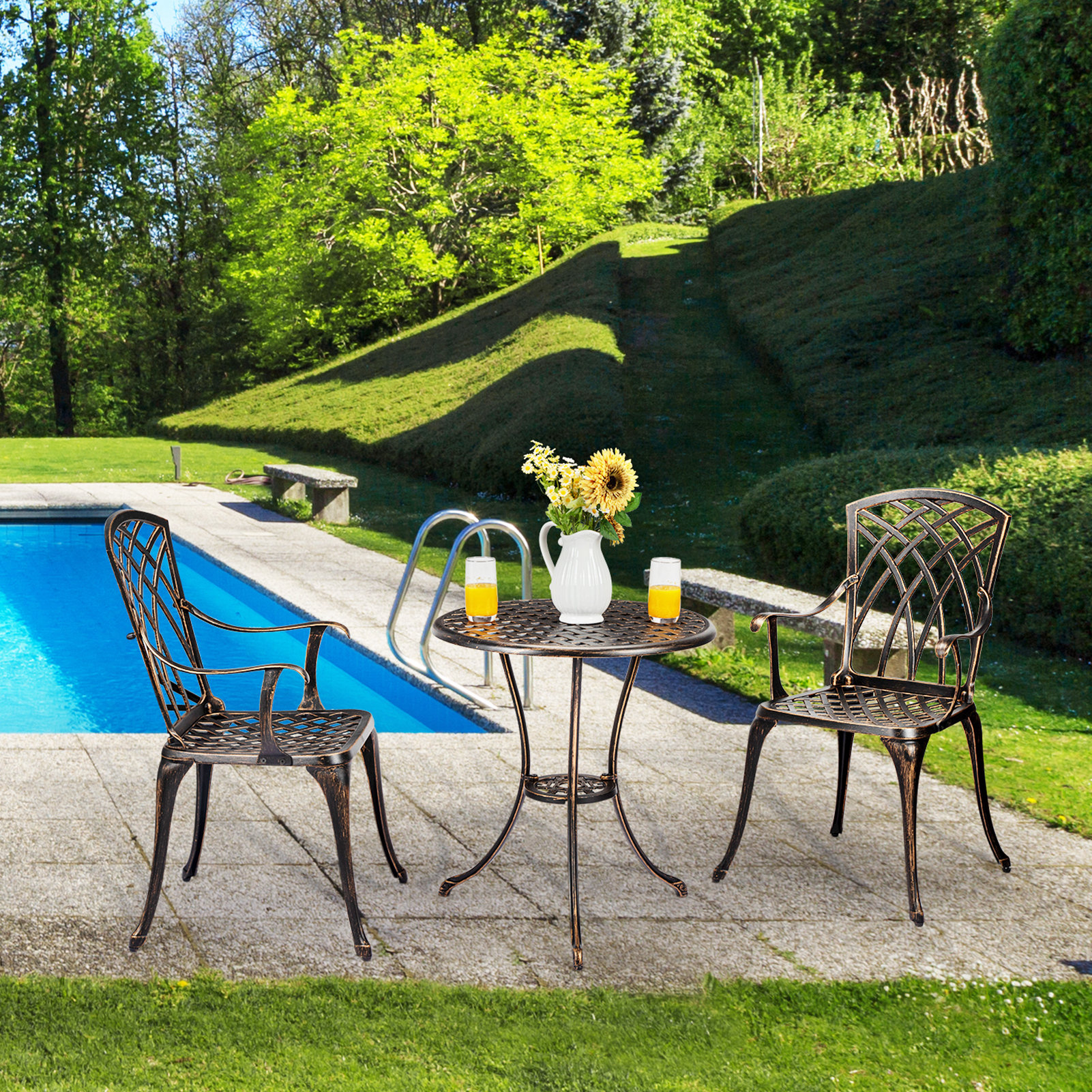 gaomon 3Pack Cast Aluminum Terrace Bistro Dining Table, Terrace Table ...