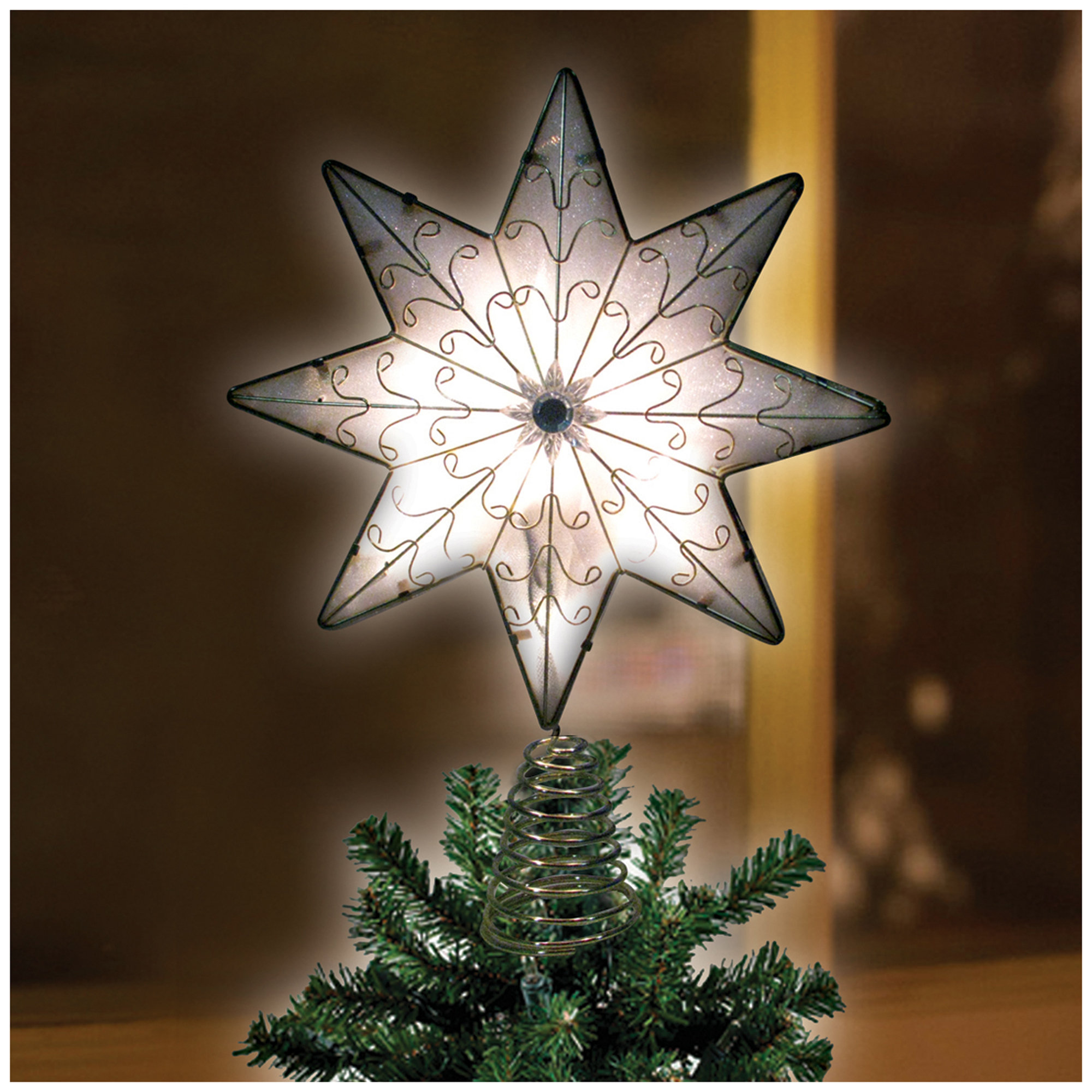 The Holiday Aisle® 8 Point Star Shimmer Wire Tree Topper | Wayfair