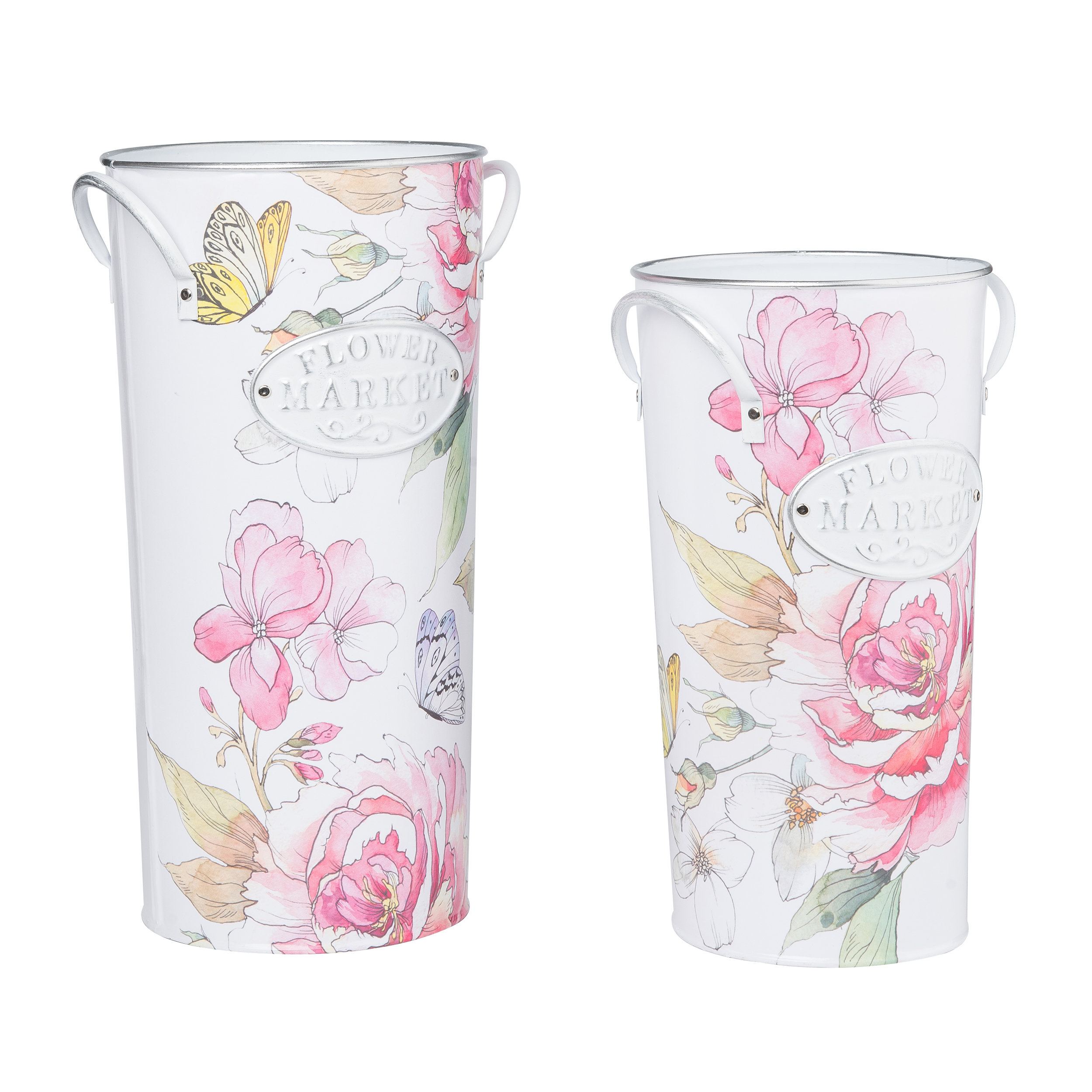 August Grove Metal 14 in. Multicolor Spring Flower Market Buckets Set ...