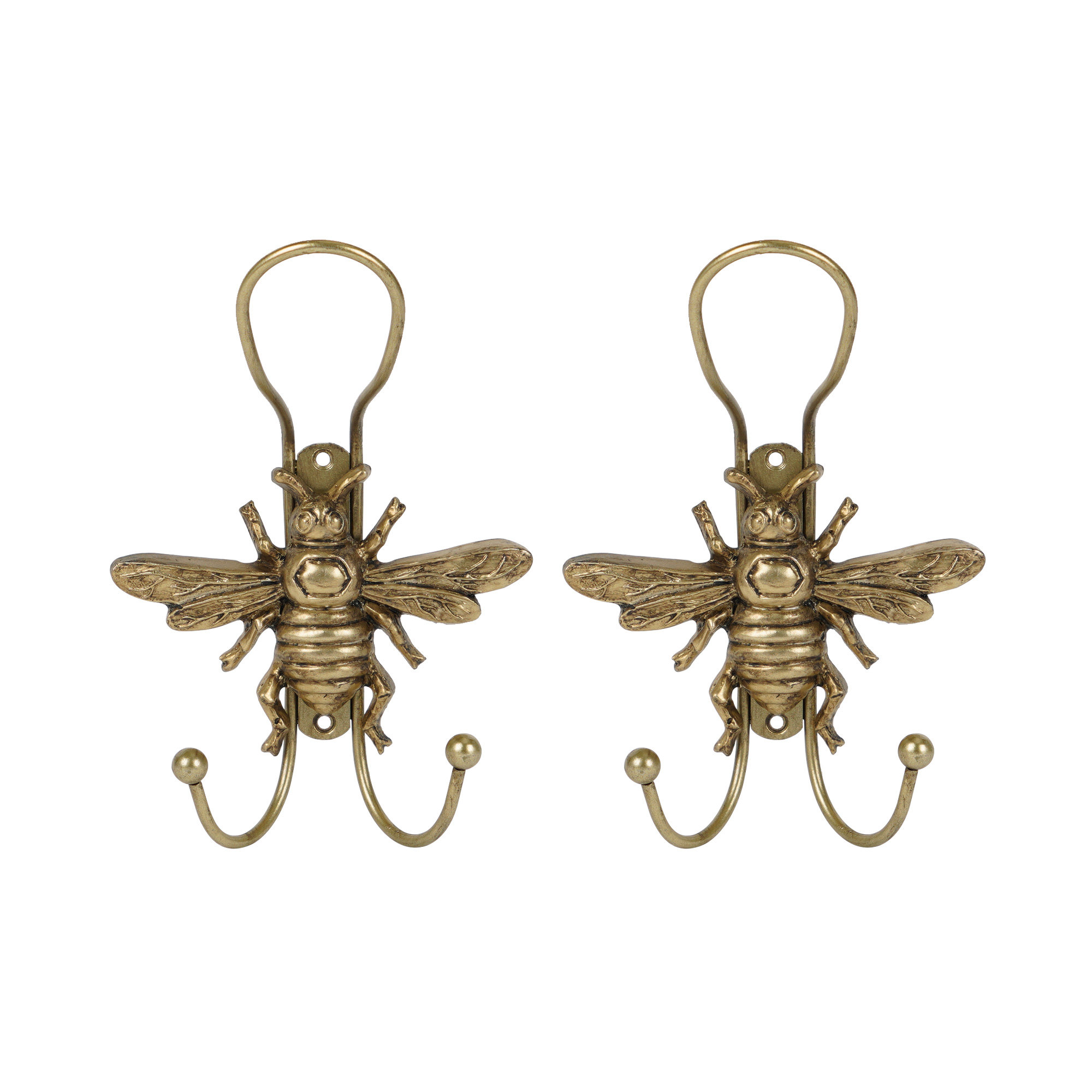 Winston Porter 2 Piece Metal Gold Bee Triple Prong Utility Wall Mounted ...