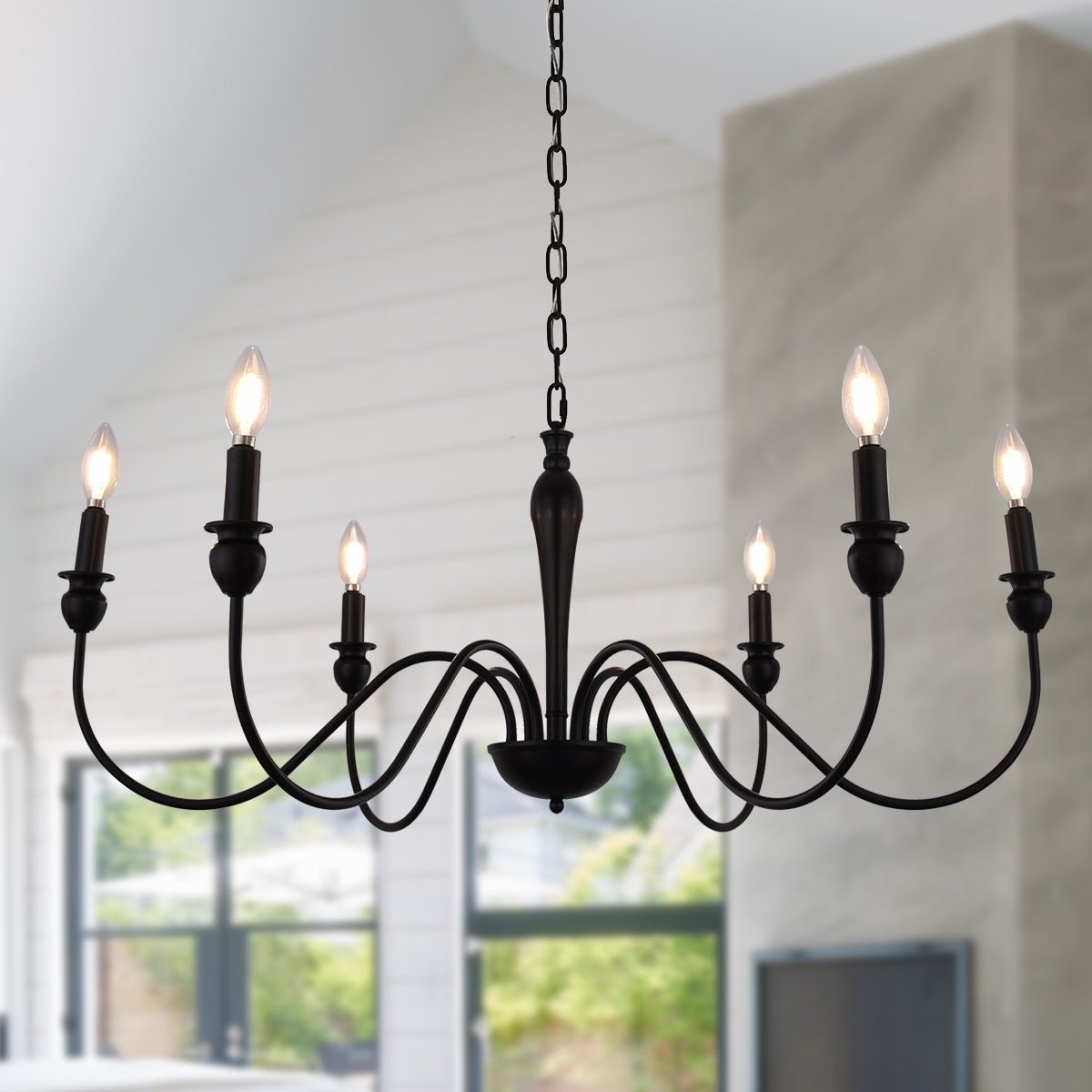 Canora Grey Emilyn 6-Light Dimmable Matte Black Classic/Traditional ...