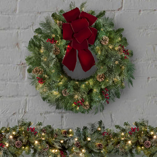 Three Posts Faux Lighted Mixed Assortment 24'' Wreath & Reviews ...