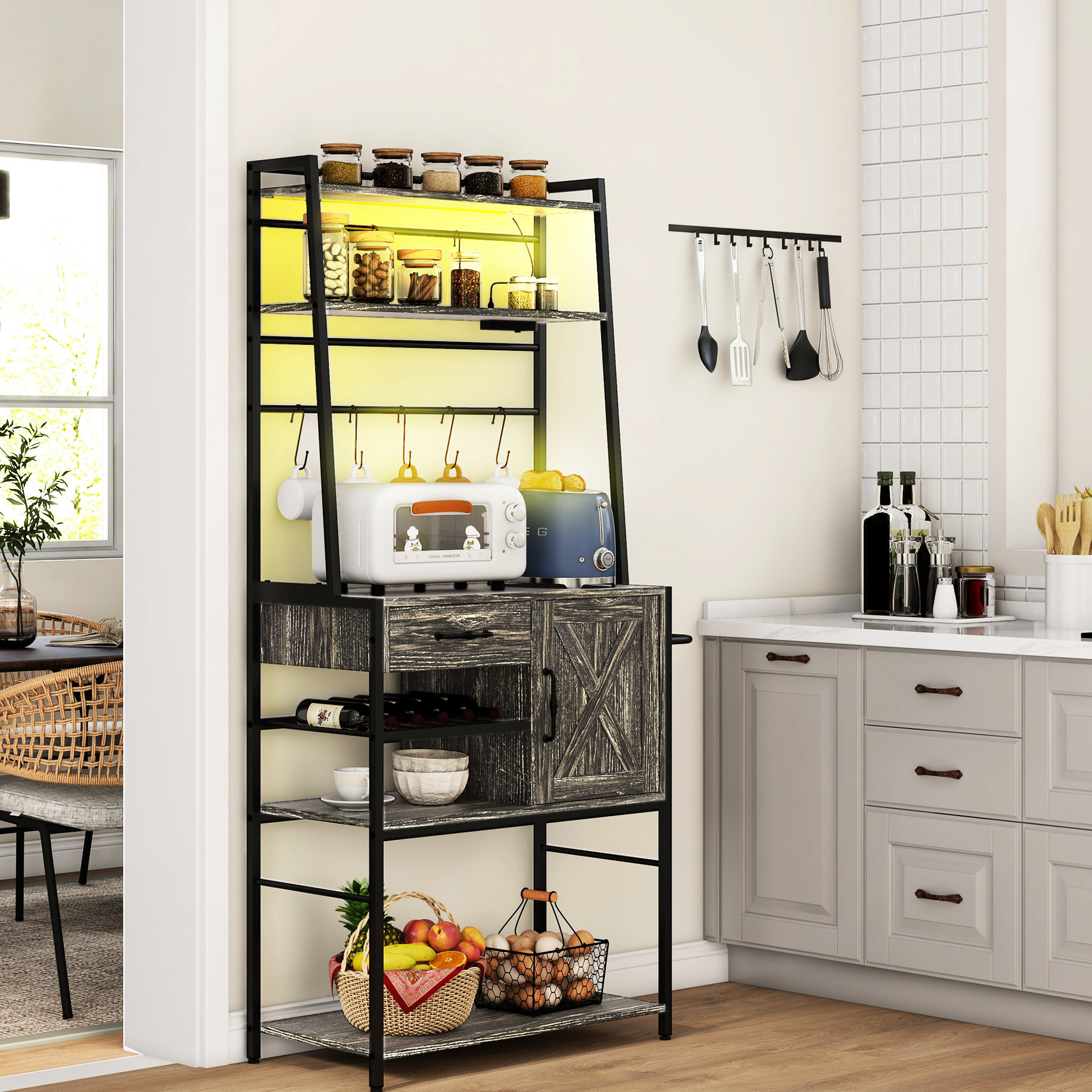 Wrought Studio™ Baker's Rack With Led Lights & Electrical Outlet Socket ...