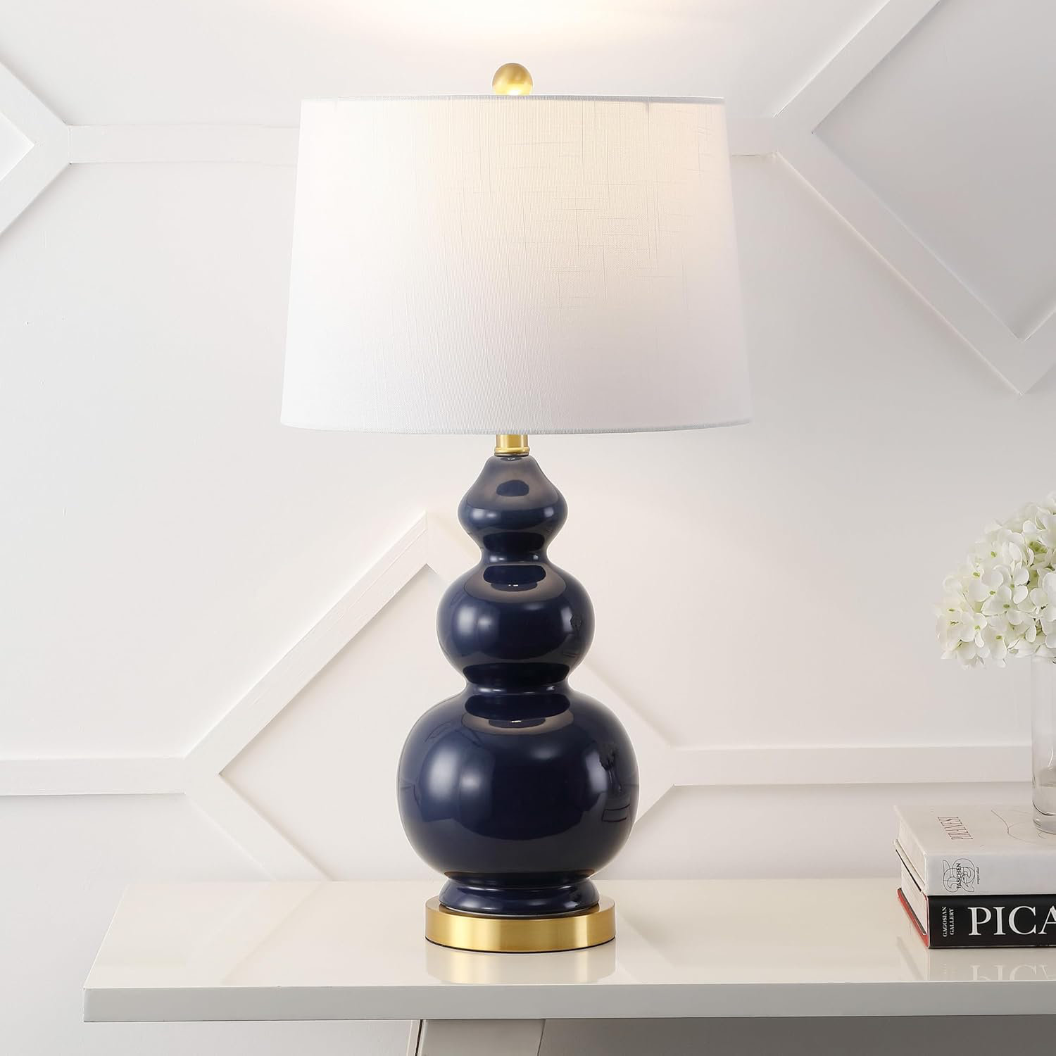 Everly Quinn Modern LED Table Lamp With Ceramic Gourd Base & Linen ...