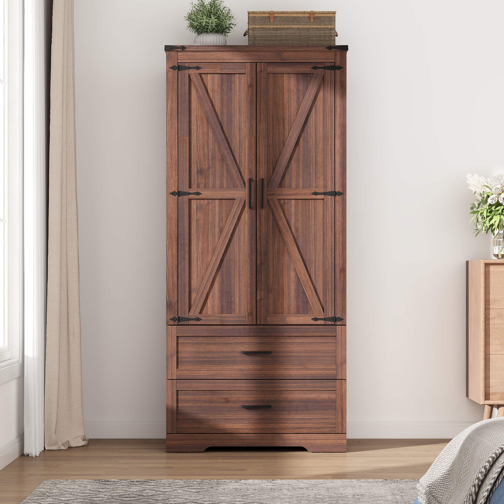 August Grove® 2-Door Armoire Wardrobe With 2 Drawers And Hanging Rod ...