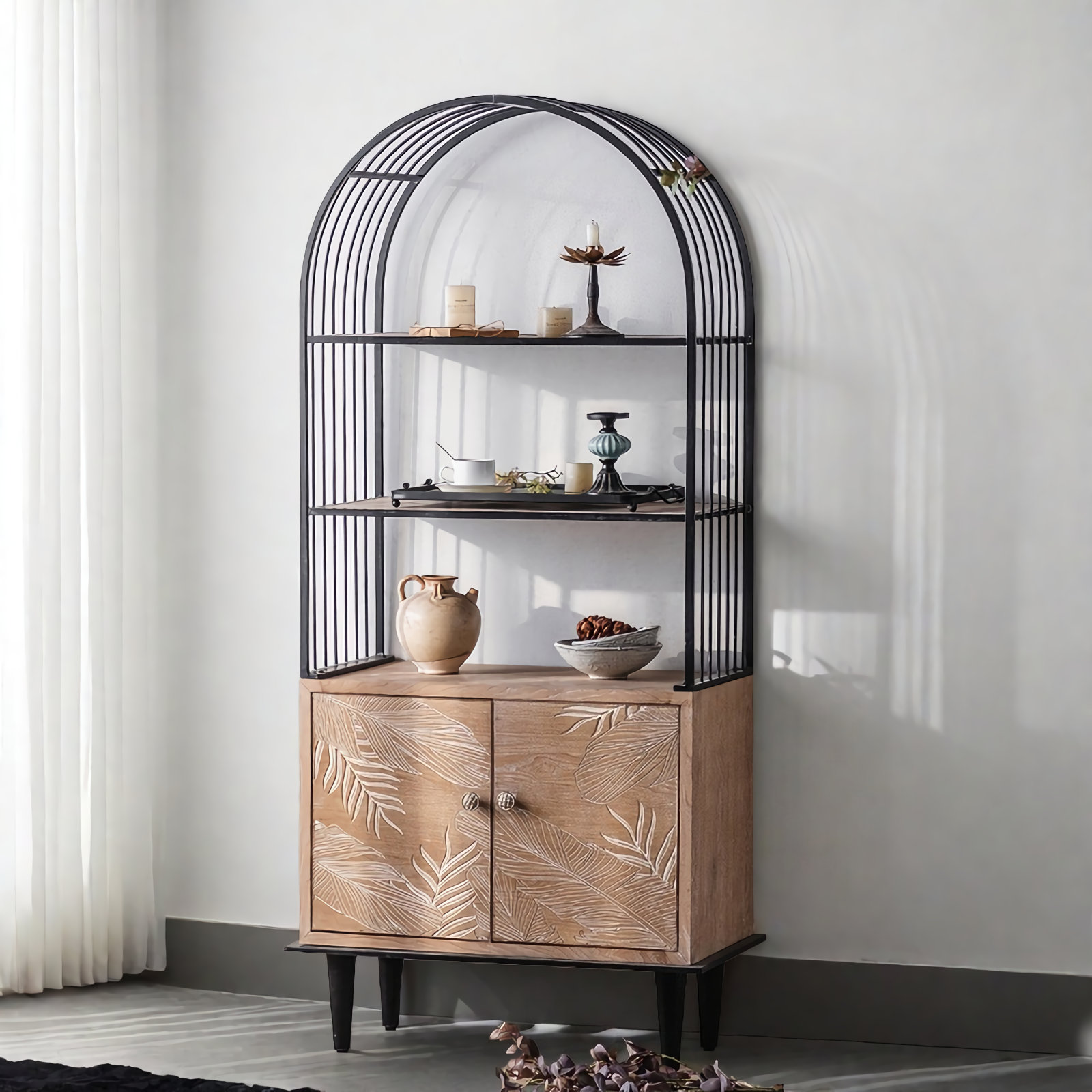 NICECABINET Simple Do Old Iron Wrought Solid Wood Bookcase | Wayfair