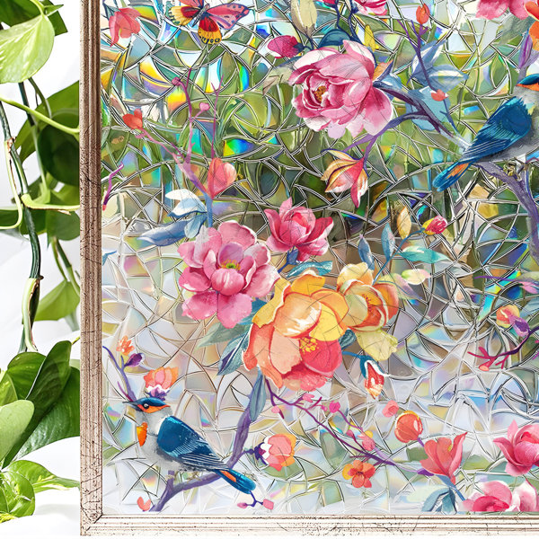 Winston Porter 1pcs floral bird pattern translucent window sticker, 30 ...