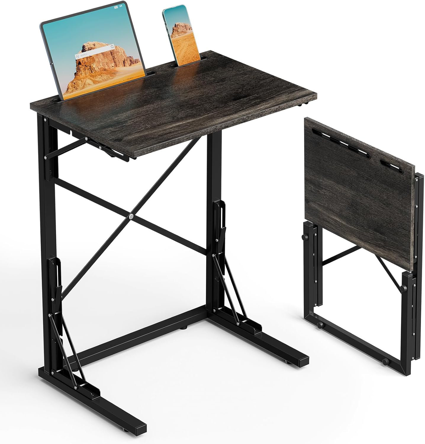 17 Stories Folding TV Tray Table, Small Foldable C-Shaped End Table ...