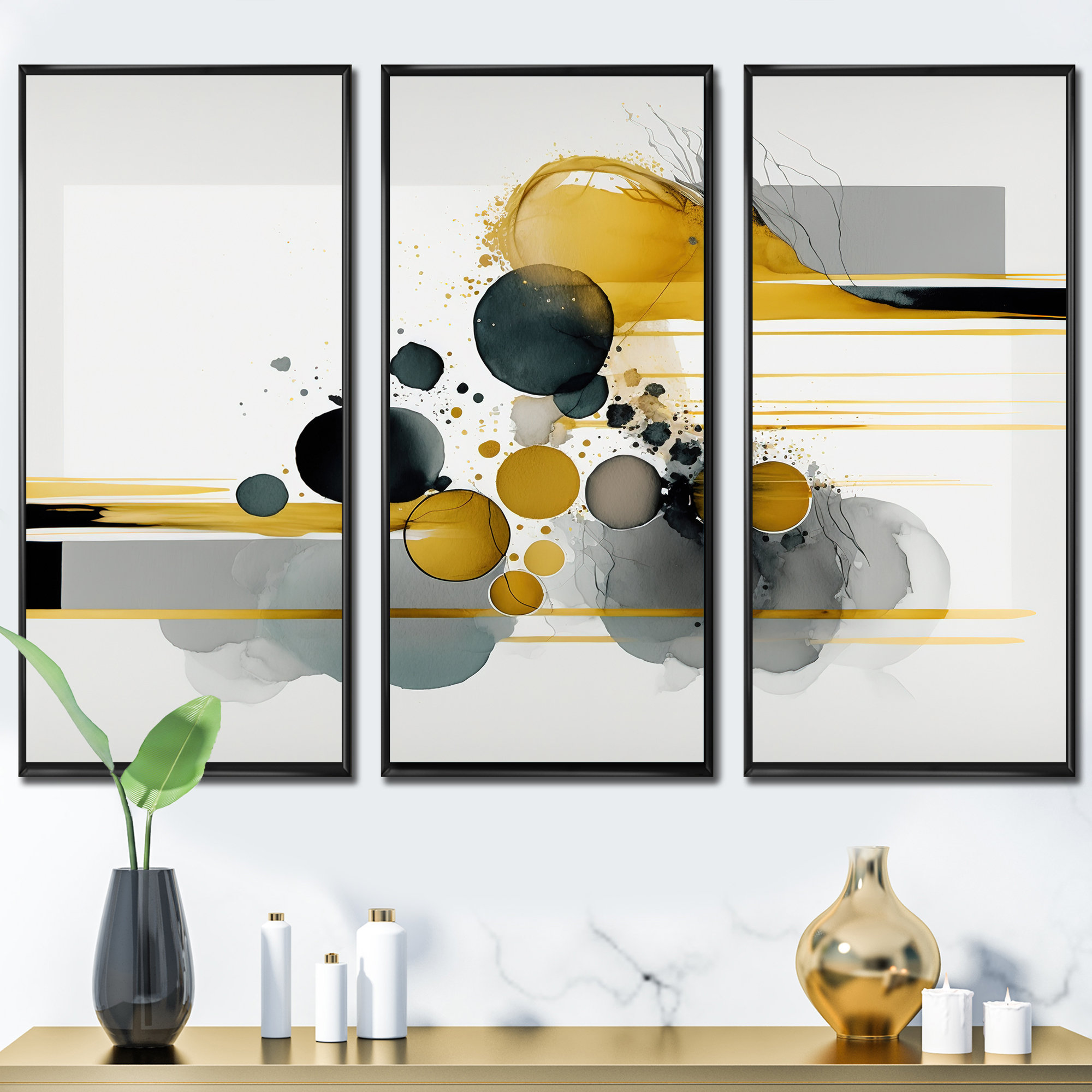 Design Art Abstract Transitional Shapes Black III - 3 Piece Print | Wayfair