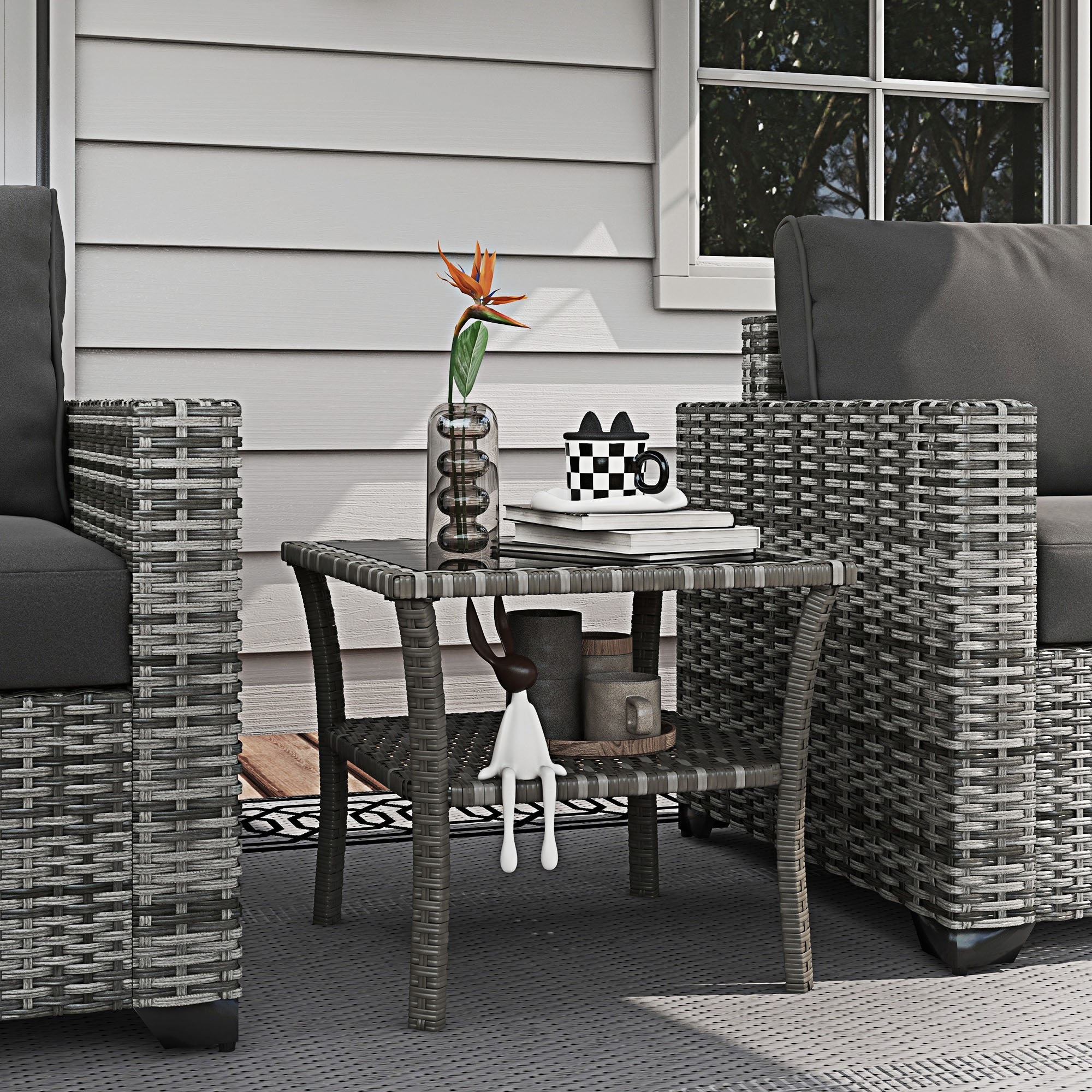 Lark Manor™ Outdoor Rattan Patio Side Table Outdoor Round End Table ...