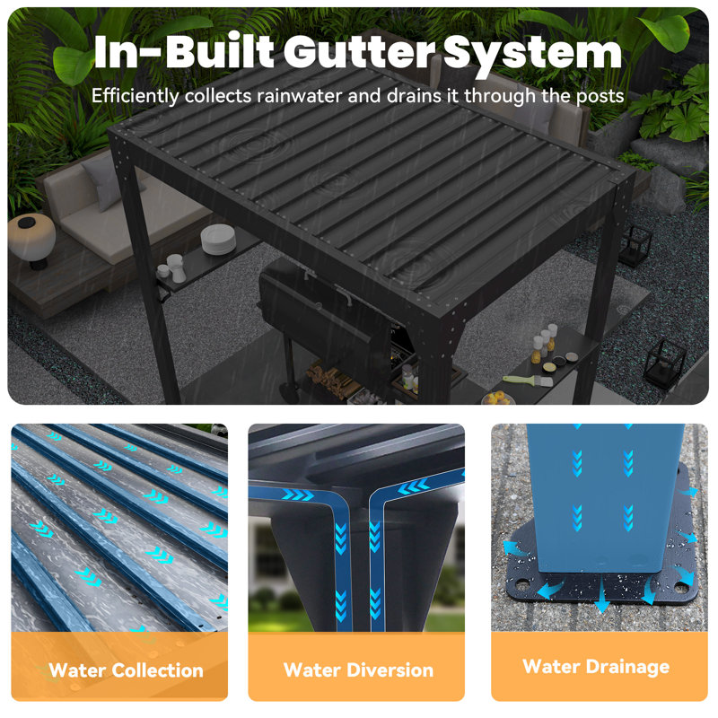 EROMMY 8 Ft. W X 5 Ft. D Pergola with Canopy, Aluminum Louvered-Top ...