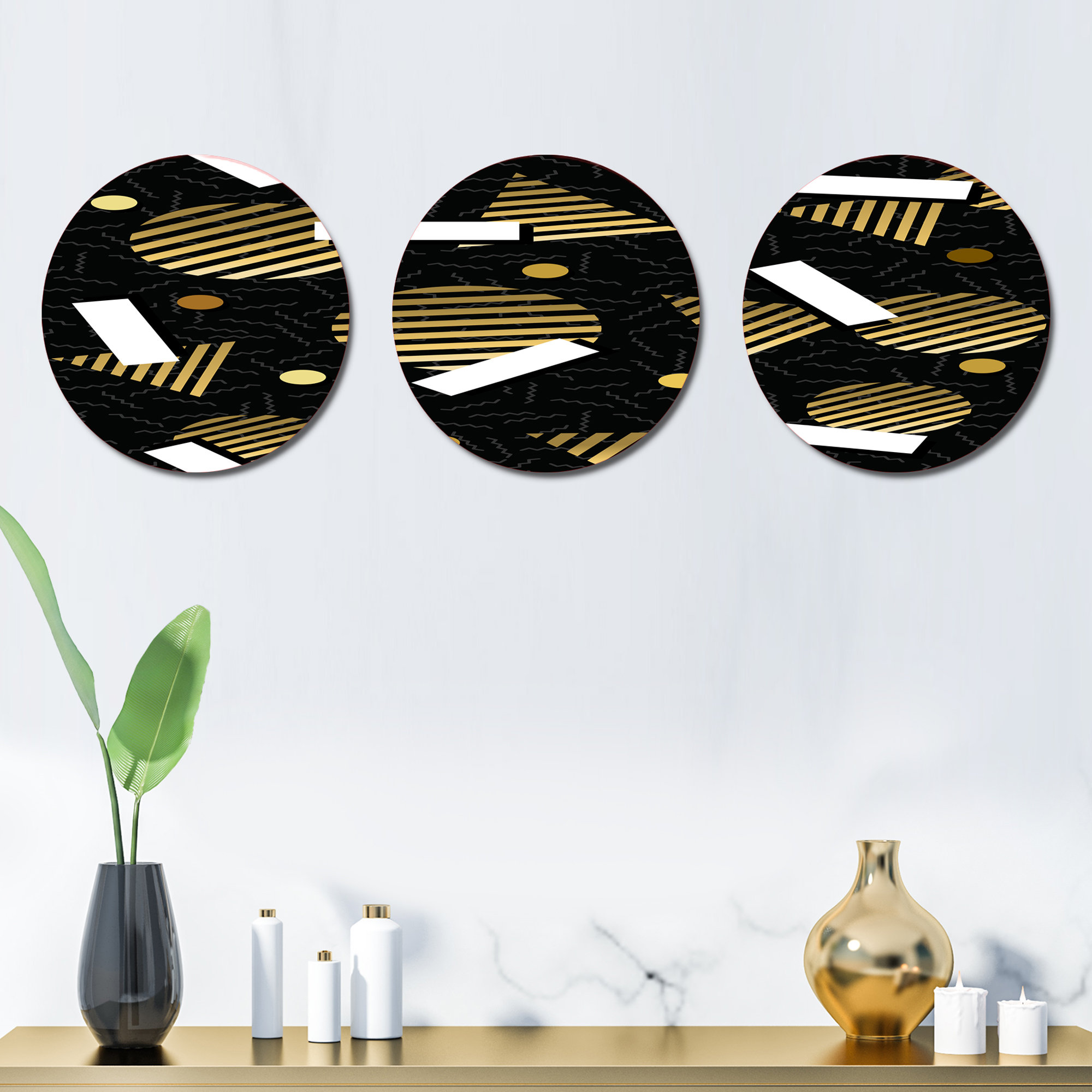 East Urban Home Retro Circular Pattern - 3 Piece Unframed Graphic Art ...