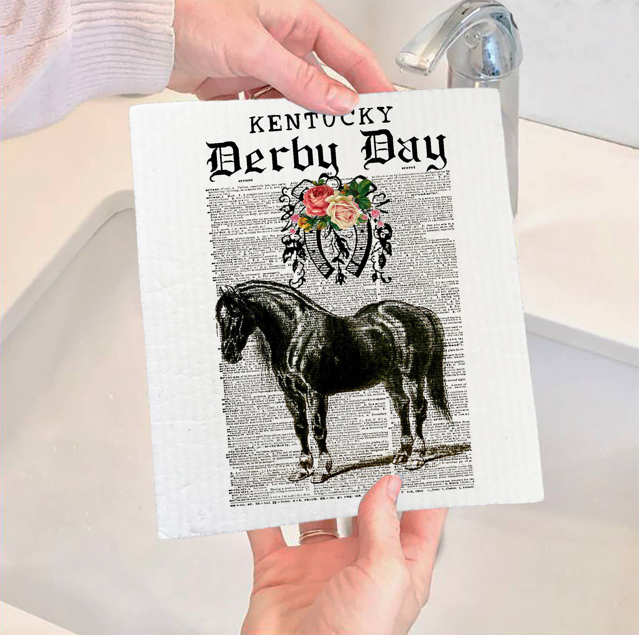 Winston Porter Kentucky Derby Horse Vintage Kitchen SWEDISH DISH CLOTH ...