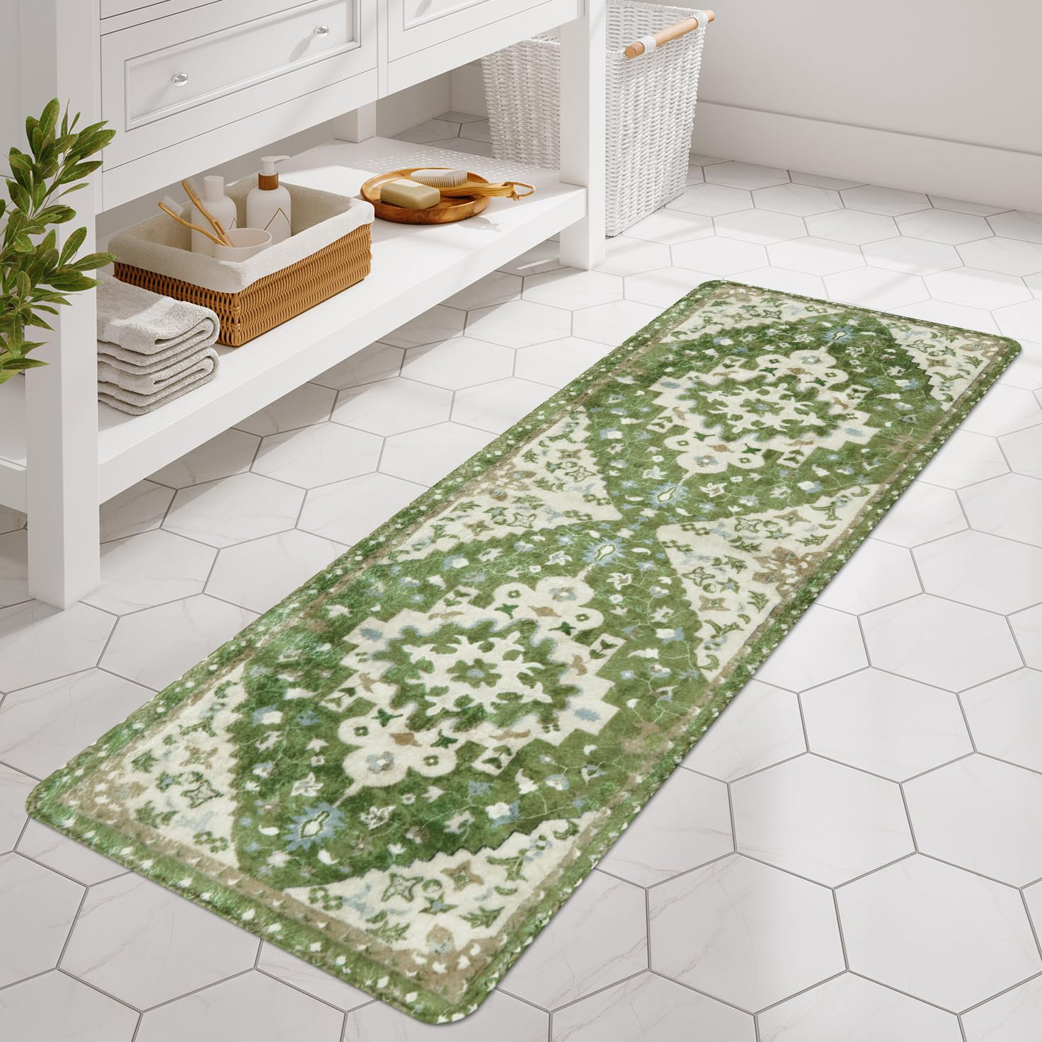 SEGUIRA Vintage Long Bathroom Rug, Farmhouse Floral Bath Rugs | Wayfair