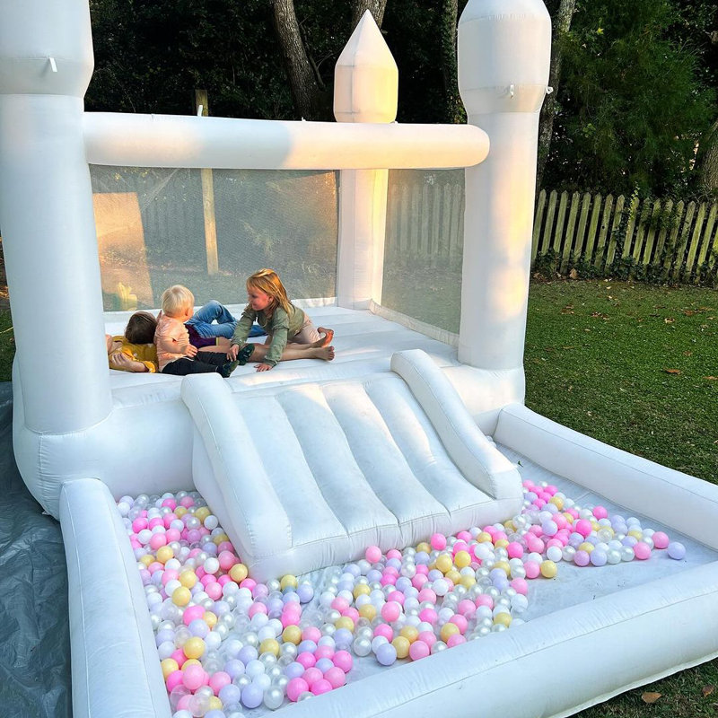 Connsann 13' X 8' White Bounce House With Slide & Ball Pit & Air Blower ...