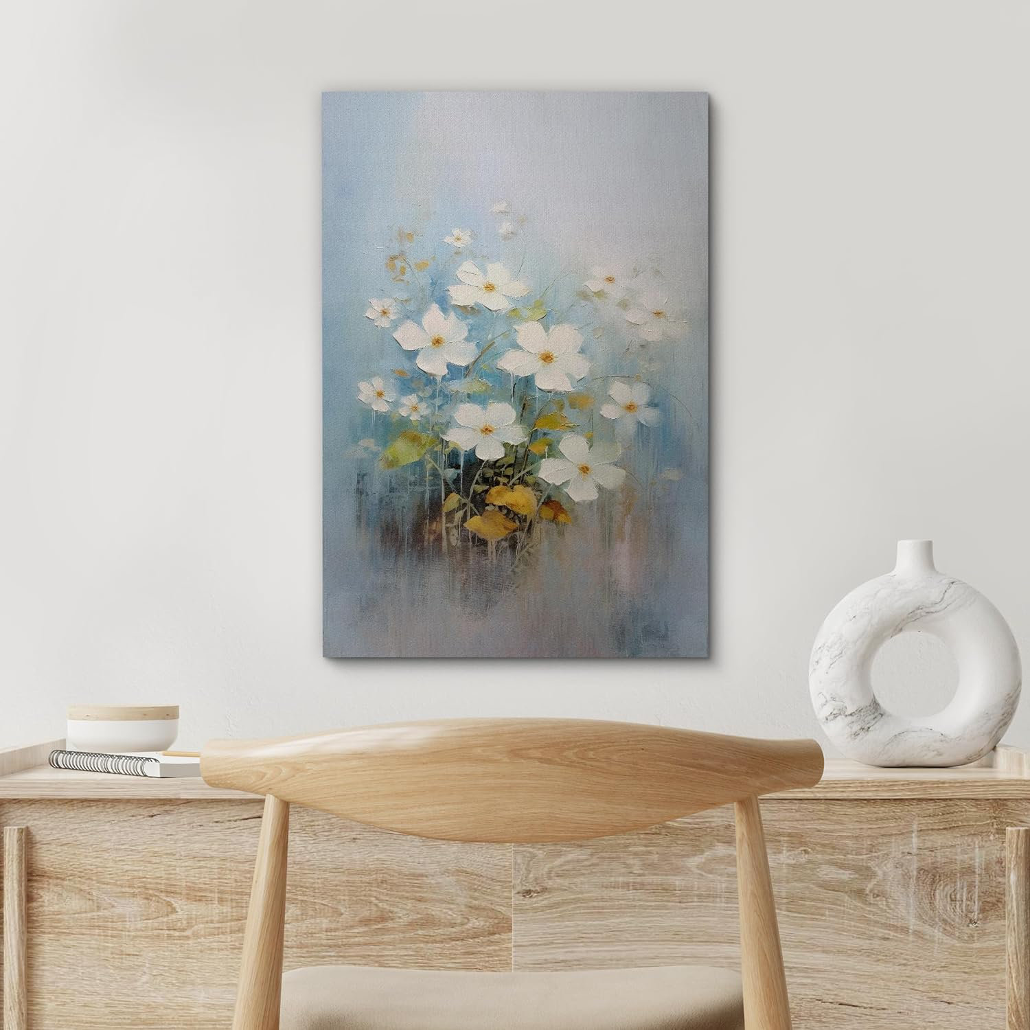 IDEA4WALL Vibrant Wildflower Grunge Watercolor White Daisy Floral Botanical Print Modern On ...