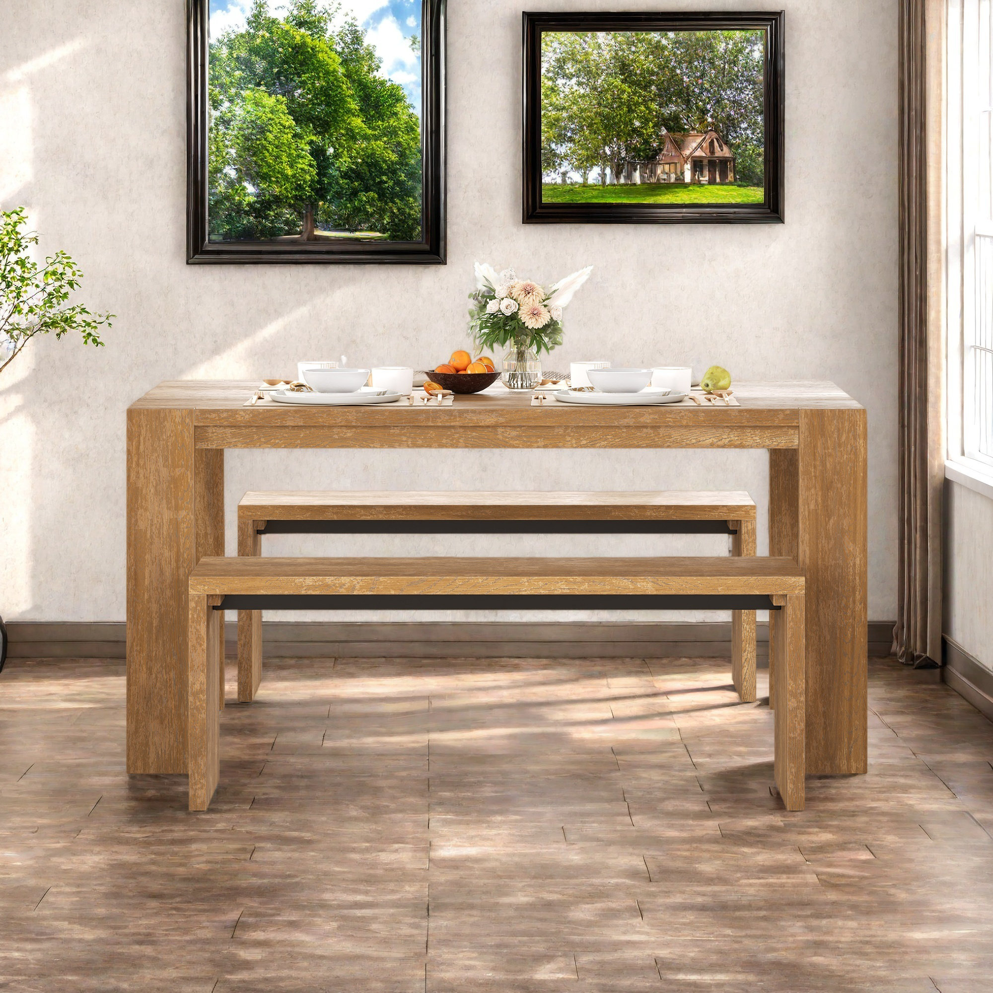 Gracie Oaks 3-Piece Farmhouse Style Simple Dining Set, Dining Table And ...